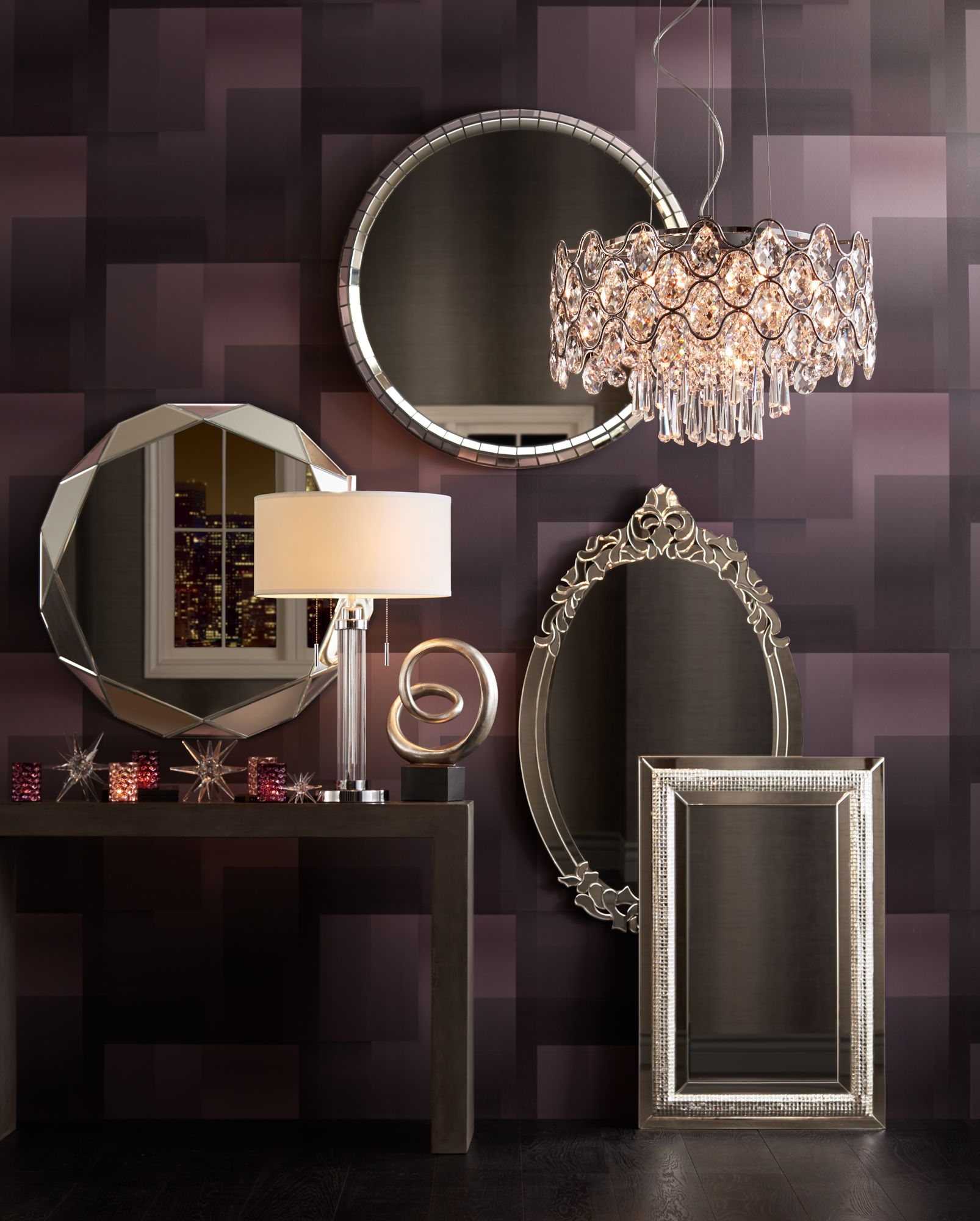 Griffin 33" Round Geometric Angle Cut Wall Mirror - #24K38 | Lamps Plus