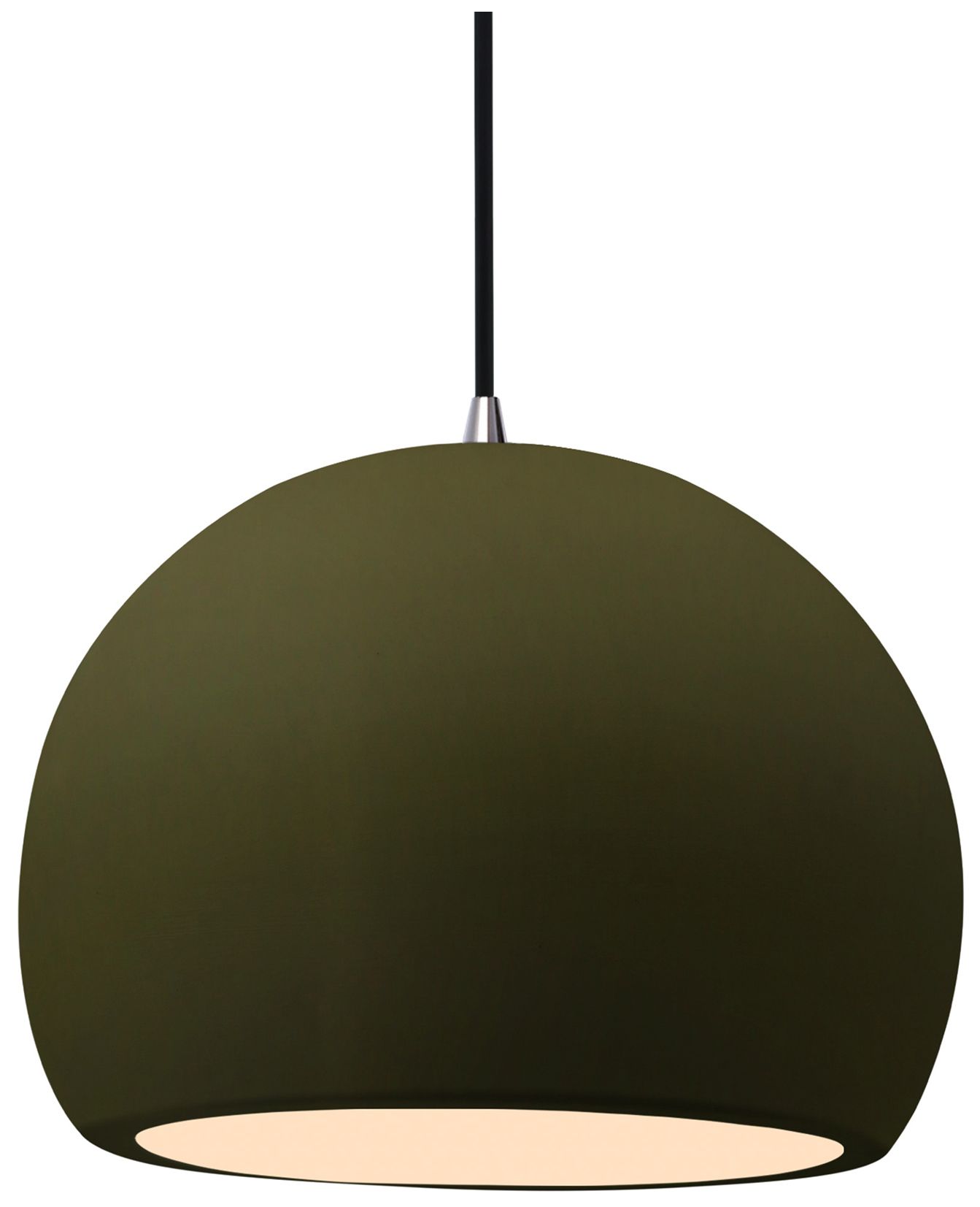 12.25"W Matte Green Frame Nickel Large Globe Black Cord LED Pendant ...