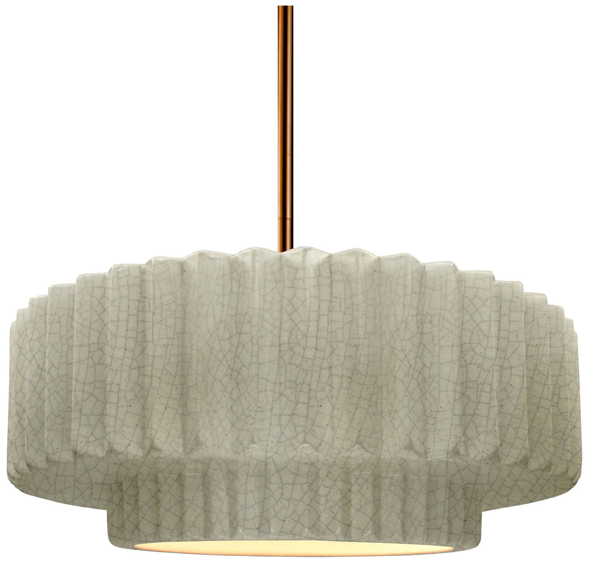 14.5"W Celadon Frame Polished Brass Tier Pleated Rigid Stem Kit LED Pe ...