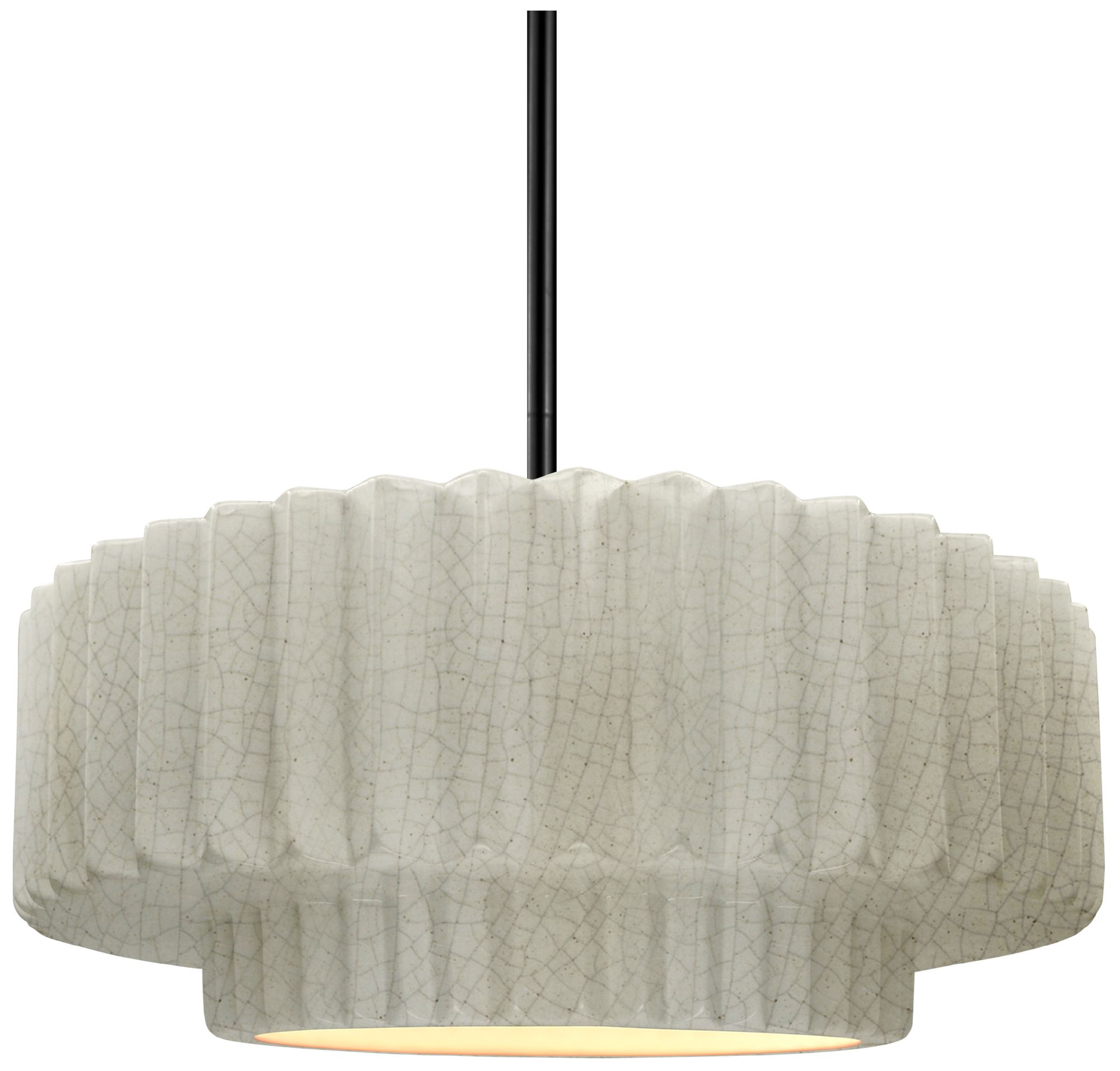 14.5"W White Crackle Frame Matte Black Tier Pleated Stem LED Pendant ...