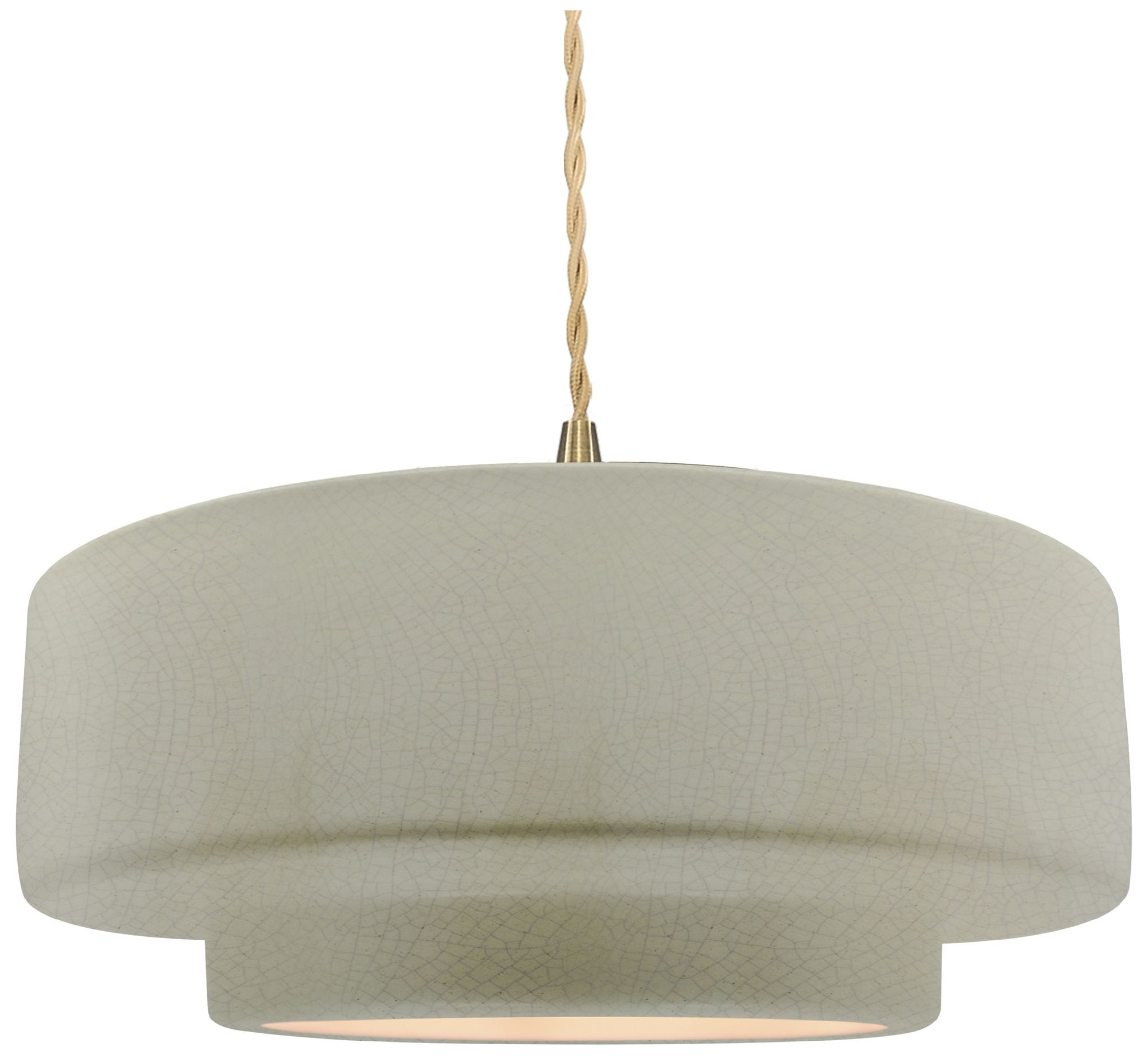 16.25"W Celadon Frame Brushed Brass Large Tier Beige Twisted Pendant ...