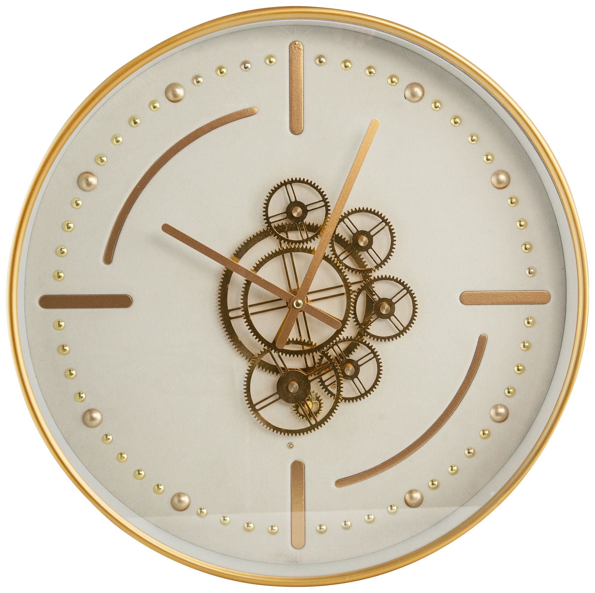 18" Glass Covered Gold & White Gear Wall Clock - #108N6 | Lamps Plus