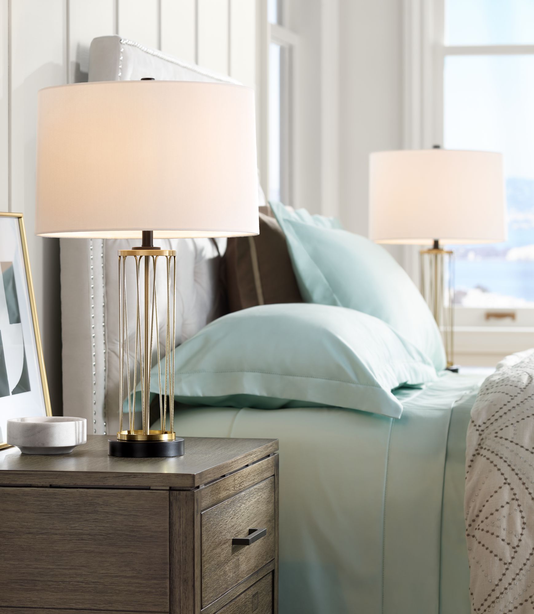 360 Lighting Nathan 25 1/2" Open Gold Cage USB Table Lamps Set of 2 ...