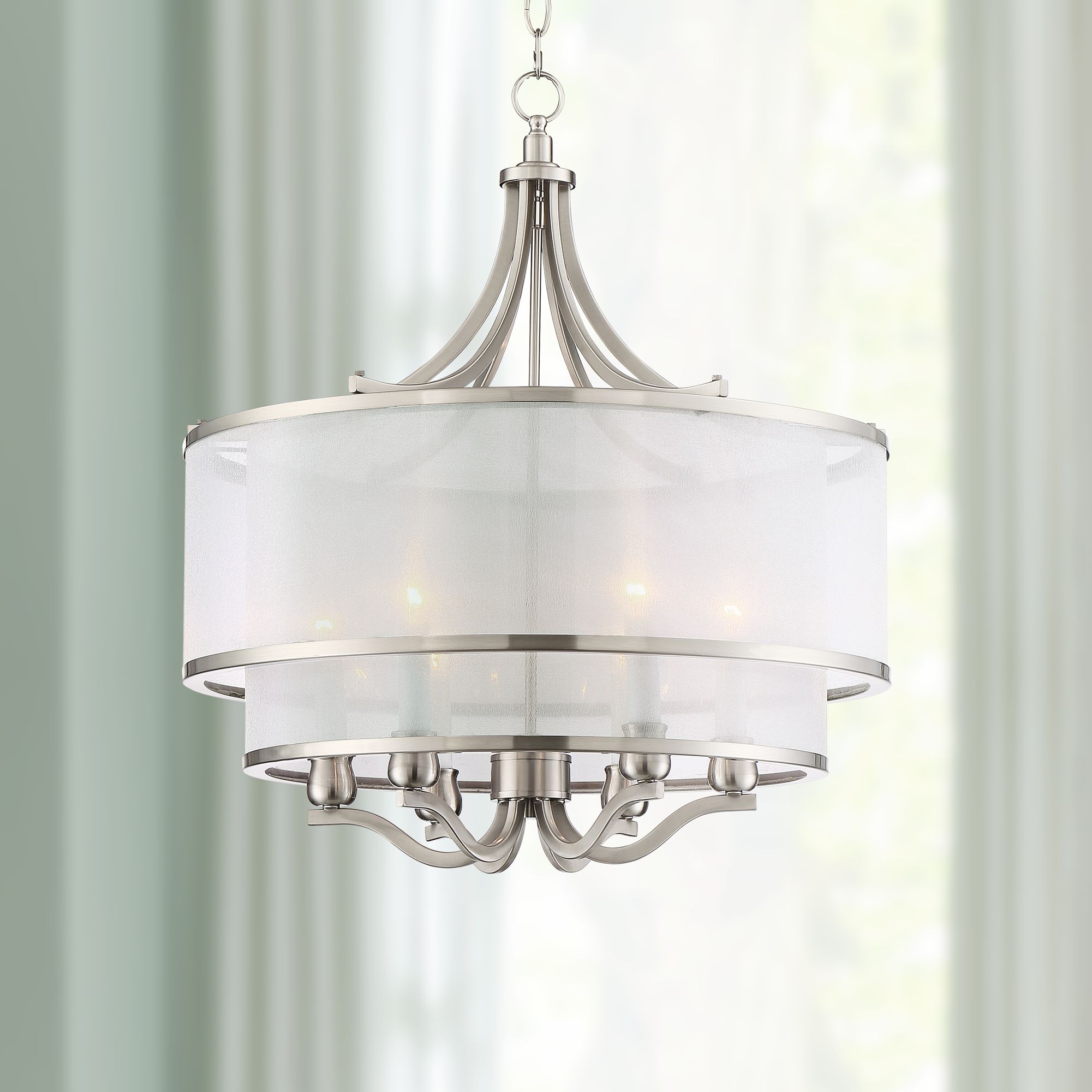 Brushed Nickel, Medium: 23 - 30 In. Wide, Pendant Lighting | Lamps Plus