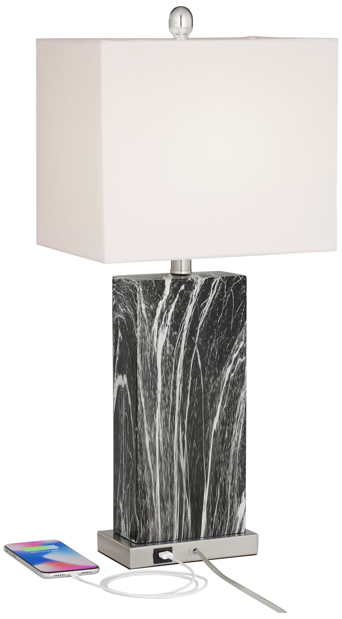 360 Lighting Connie 25" Black Faux Marble USB Table Lamps Set of 2 ...