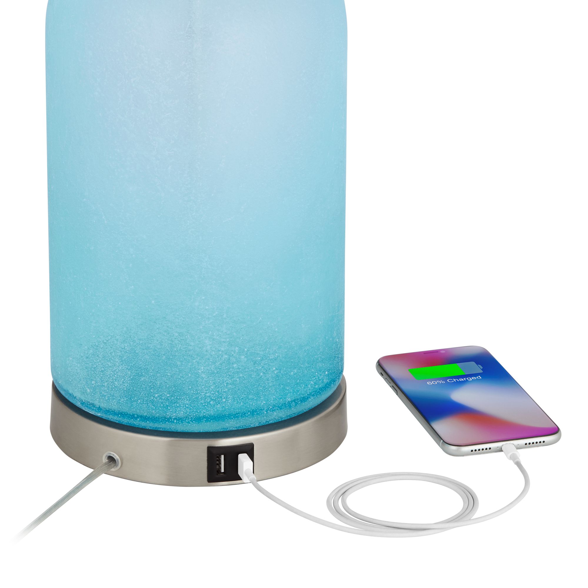 360 Lighting Fairlane Blue Glass USB Table Lamps Set of 2 - #234W0 ...