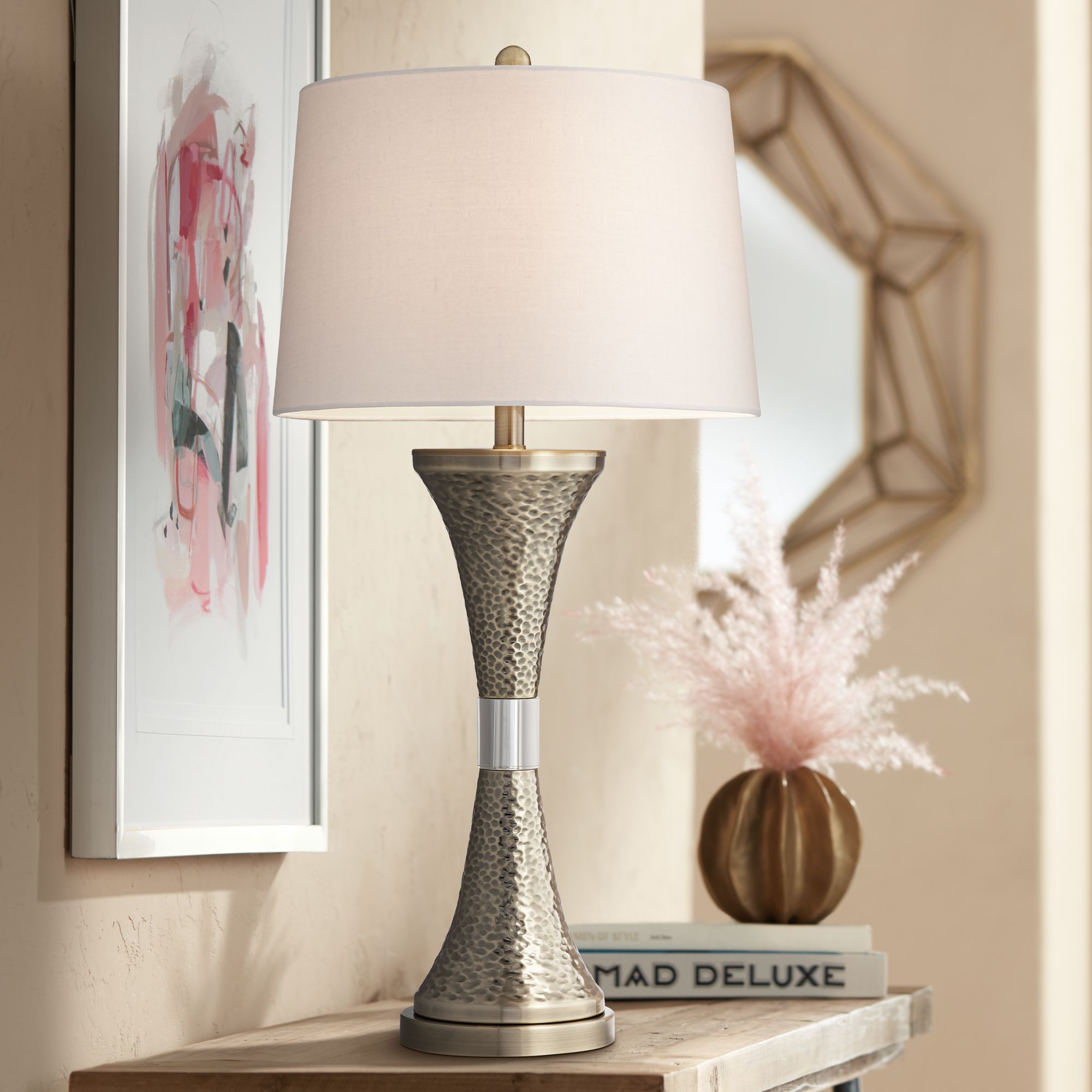 360 Lighting Farley 33" High Hammered Metal Concave Column Table Lamp ...