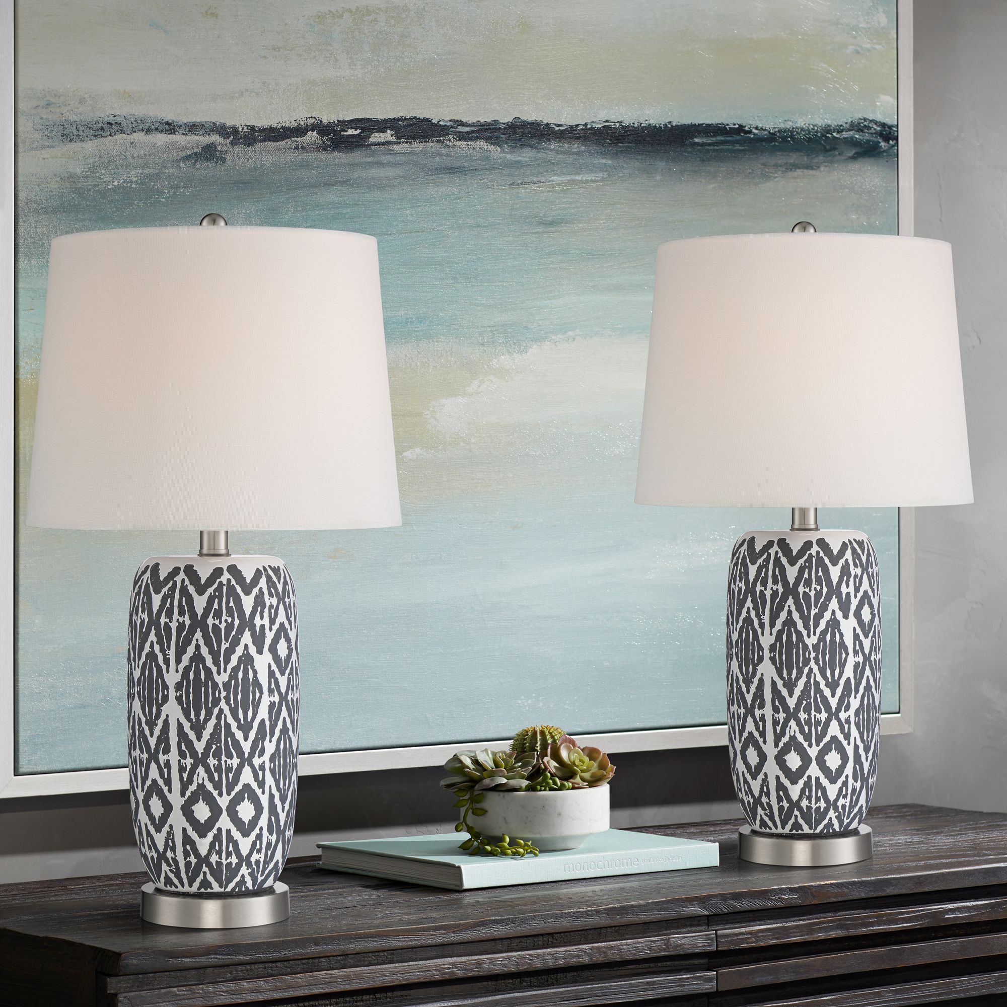 360 Lighting Kenny Modern Southwest Pattern Ceramic Table Lamps Set of ...