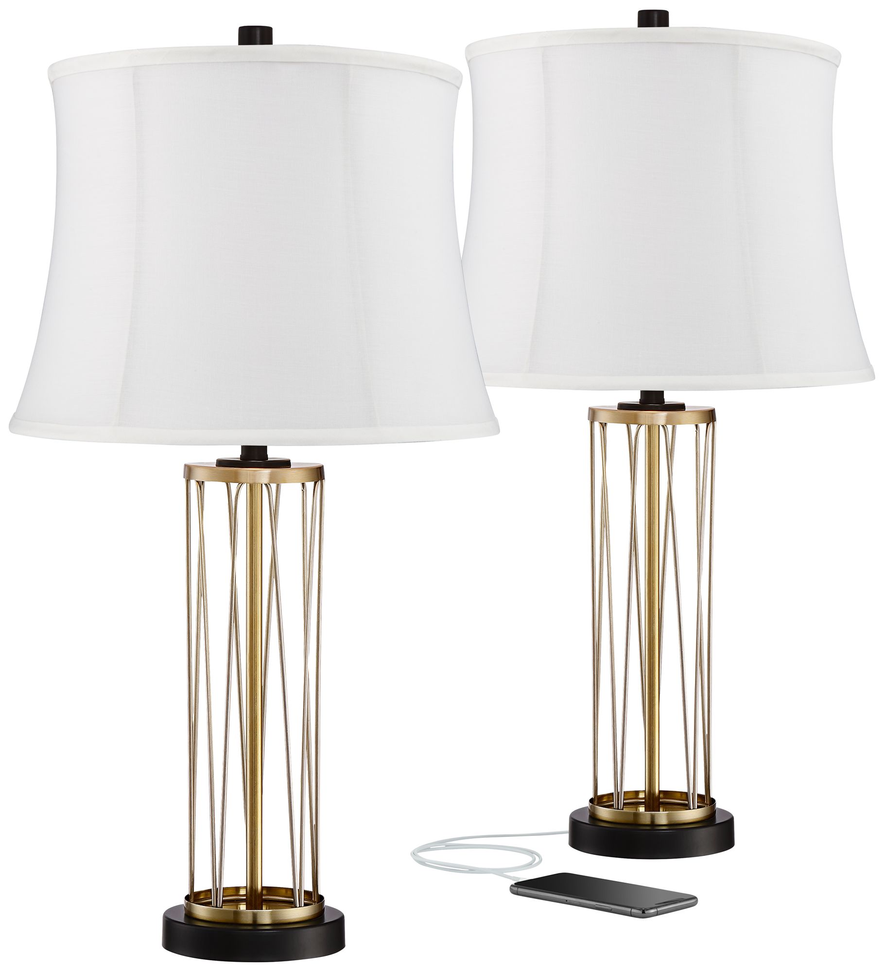 360 Lighting Nathan 25 1/2" Gold Cage USB Table Lamps Set of 2 - #96N63 ...