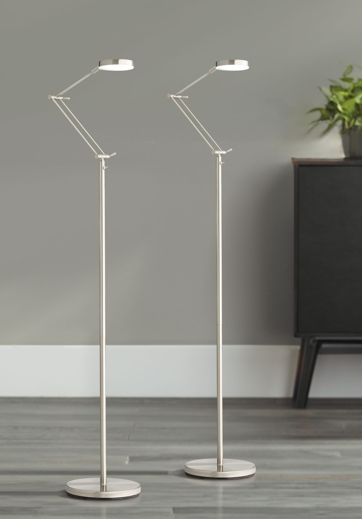 360 Lighting Xenos Satin Nickel Adjustable LED Floor Lamps Set of 2 ...