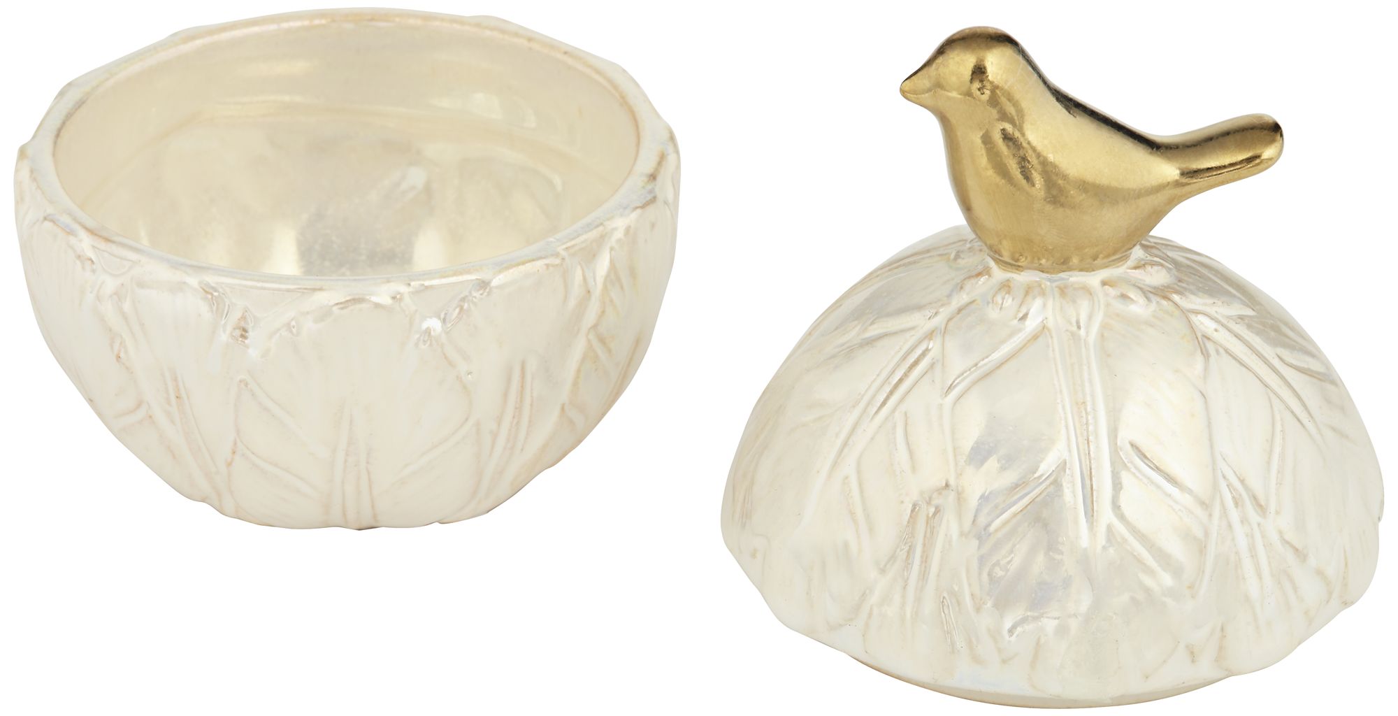 4 1/2" Spar Shiny Pearlized White Decorative Jar with Gold Lid - #433A9 ...