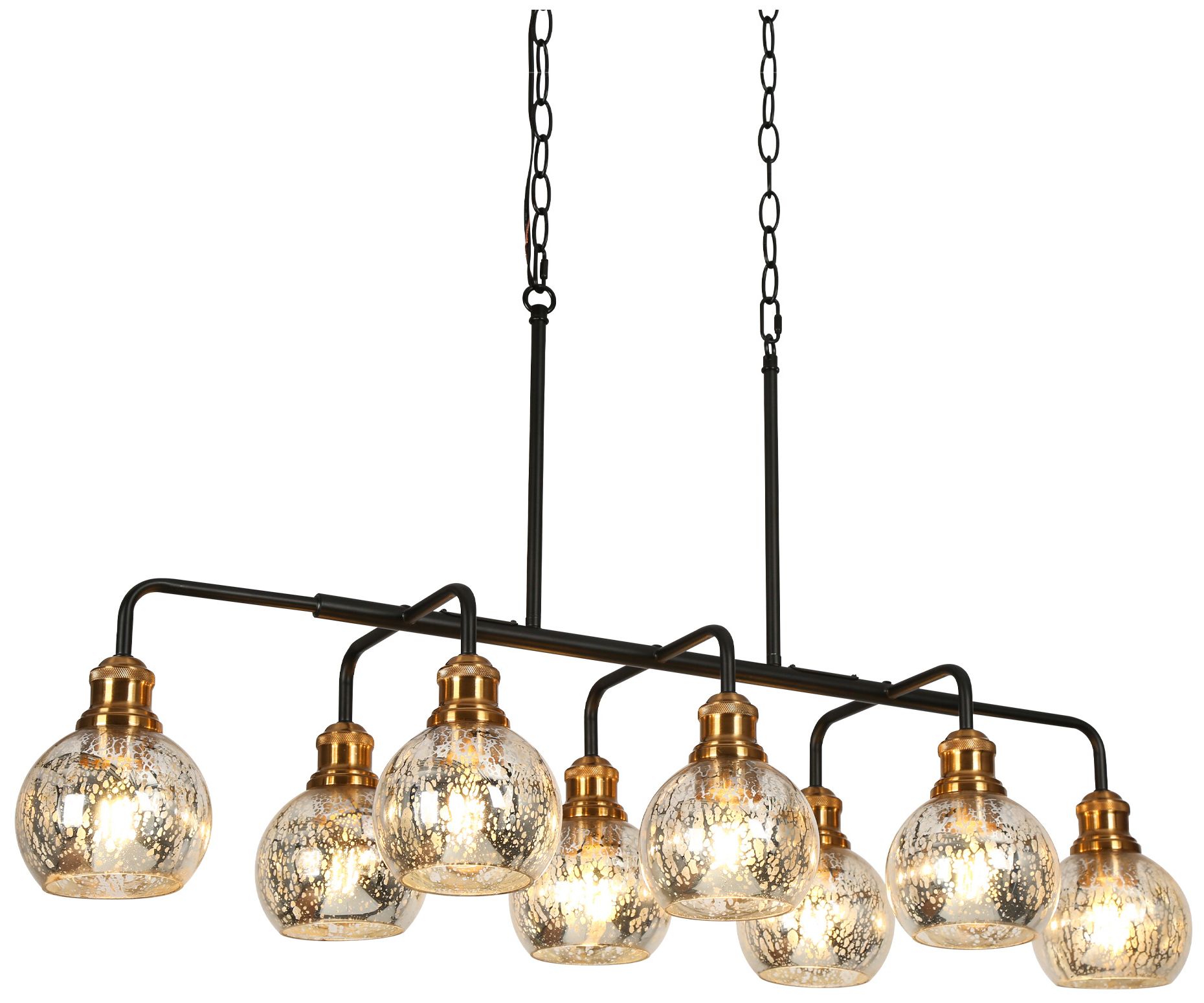 40.5" Wide Matte Black and Polished Brass Gold Linear 8-Light Chandeli ...