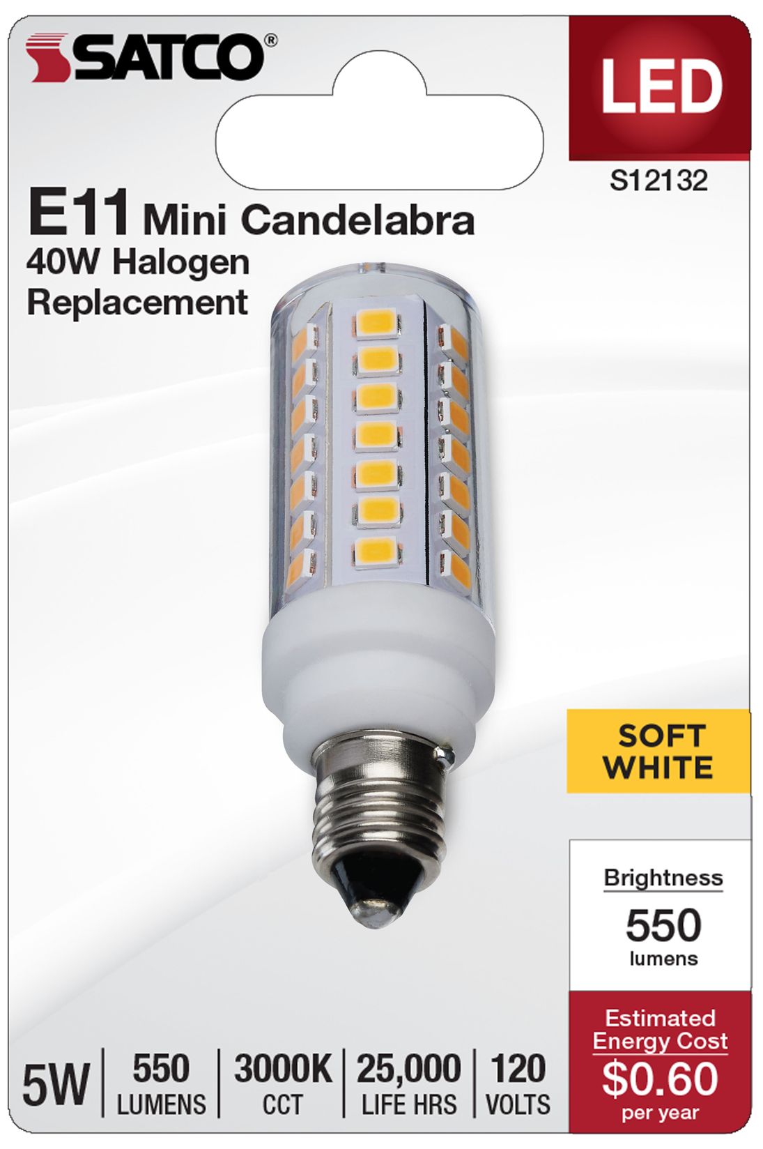 40 Watt Equivalent Satco 5W LED Clear T6 E11 Light Bulb - #AN377 ...