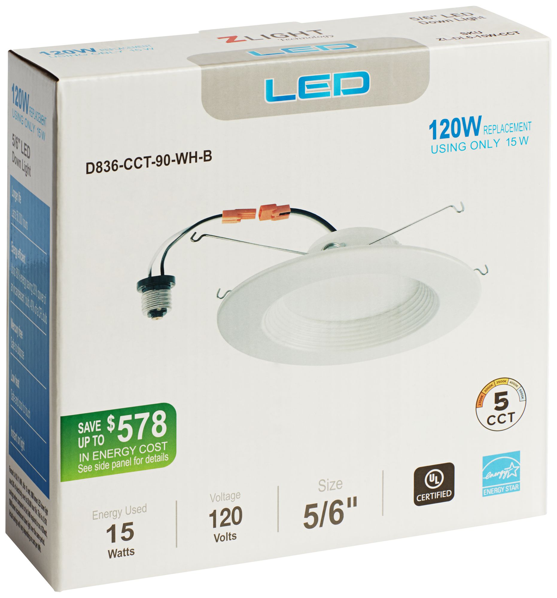 5/6" Five Color Adjustable 15W LED Baffle Retrofit Trim - #0011F ...