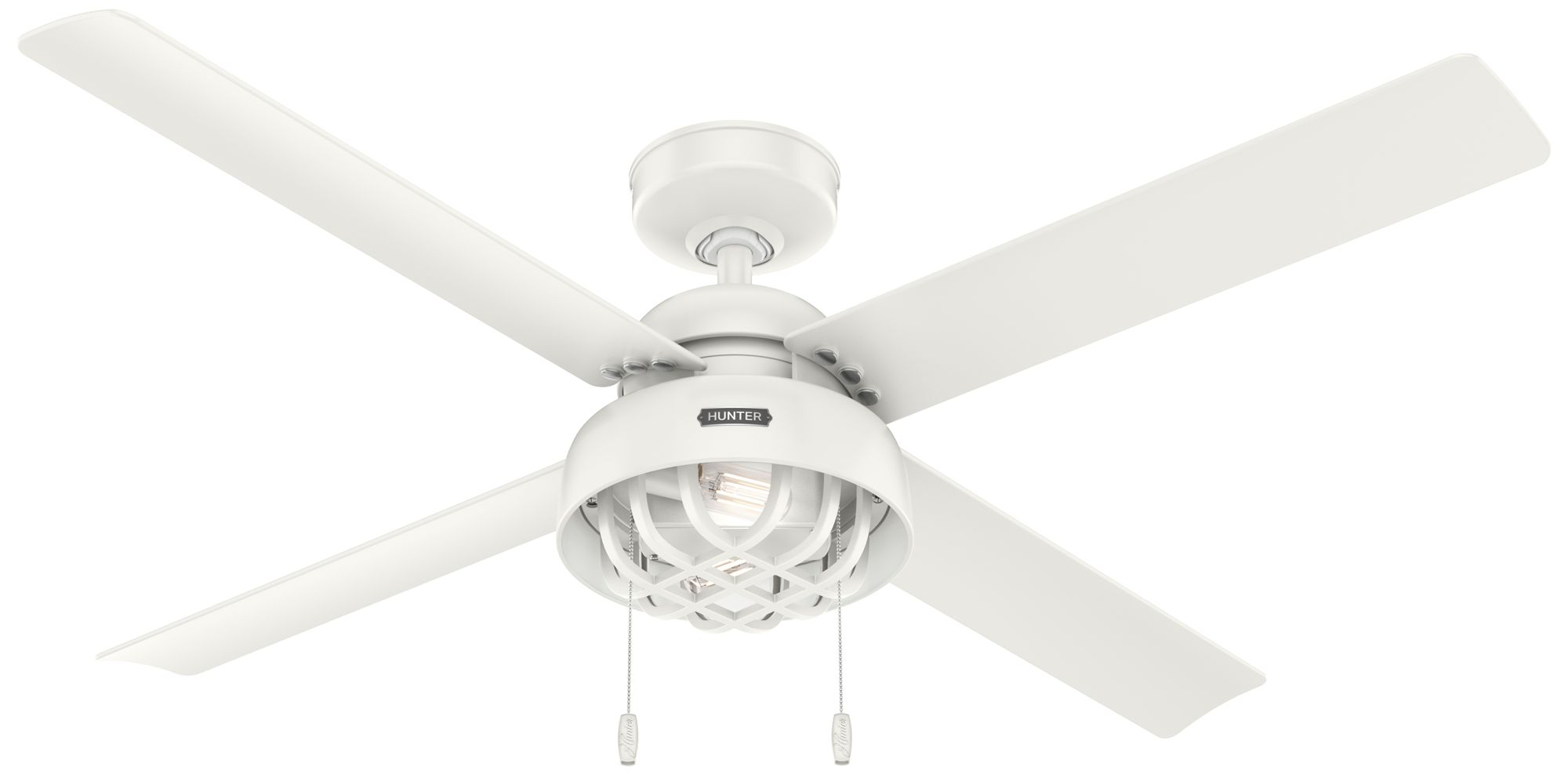 52" Hunter Spring Mill White Finish LED Damp Rated Pull Chain Fan ...