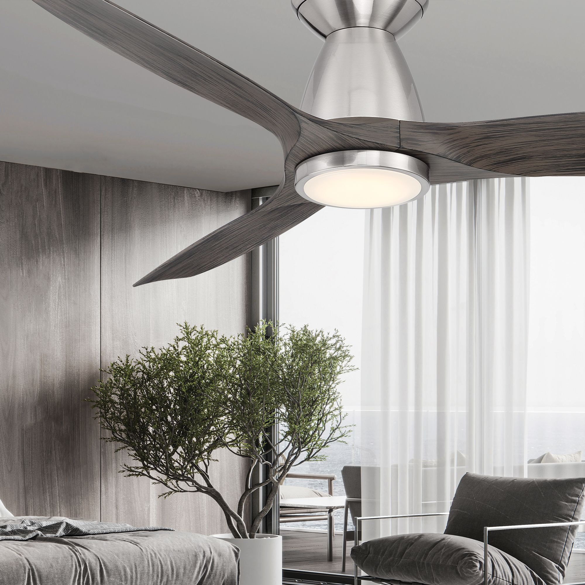 54" Modern Forms Skylark Brushed Nickel LED 3500K Smart Ceiling Fan ...