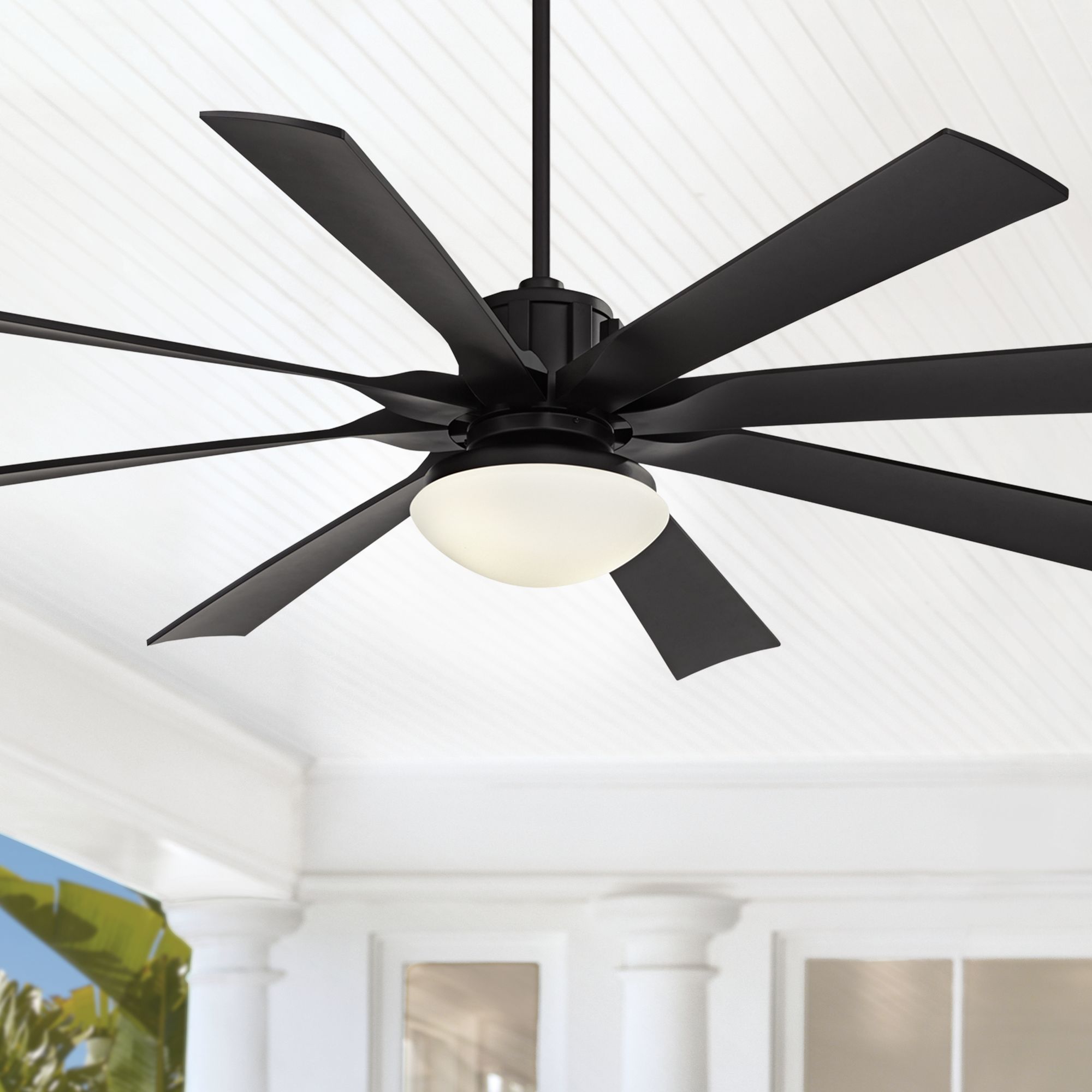 70" Possini Defender Matte Black Opal Damp LED Ceiling Fan with Remote ...