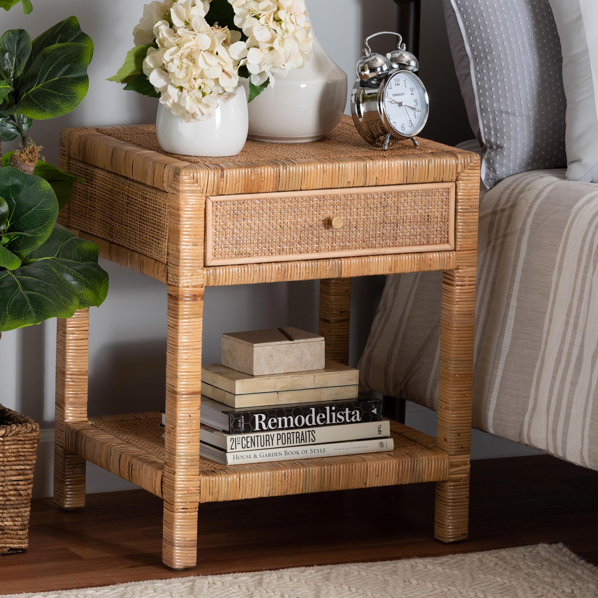 Adelia 20 1 2 Wide Natural Brown Rattan 1 Drawer Nightstand