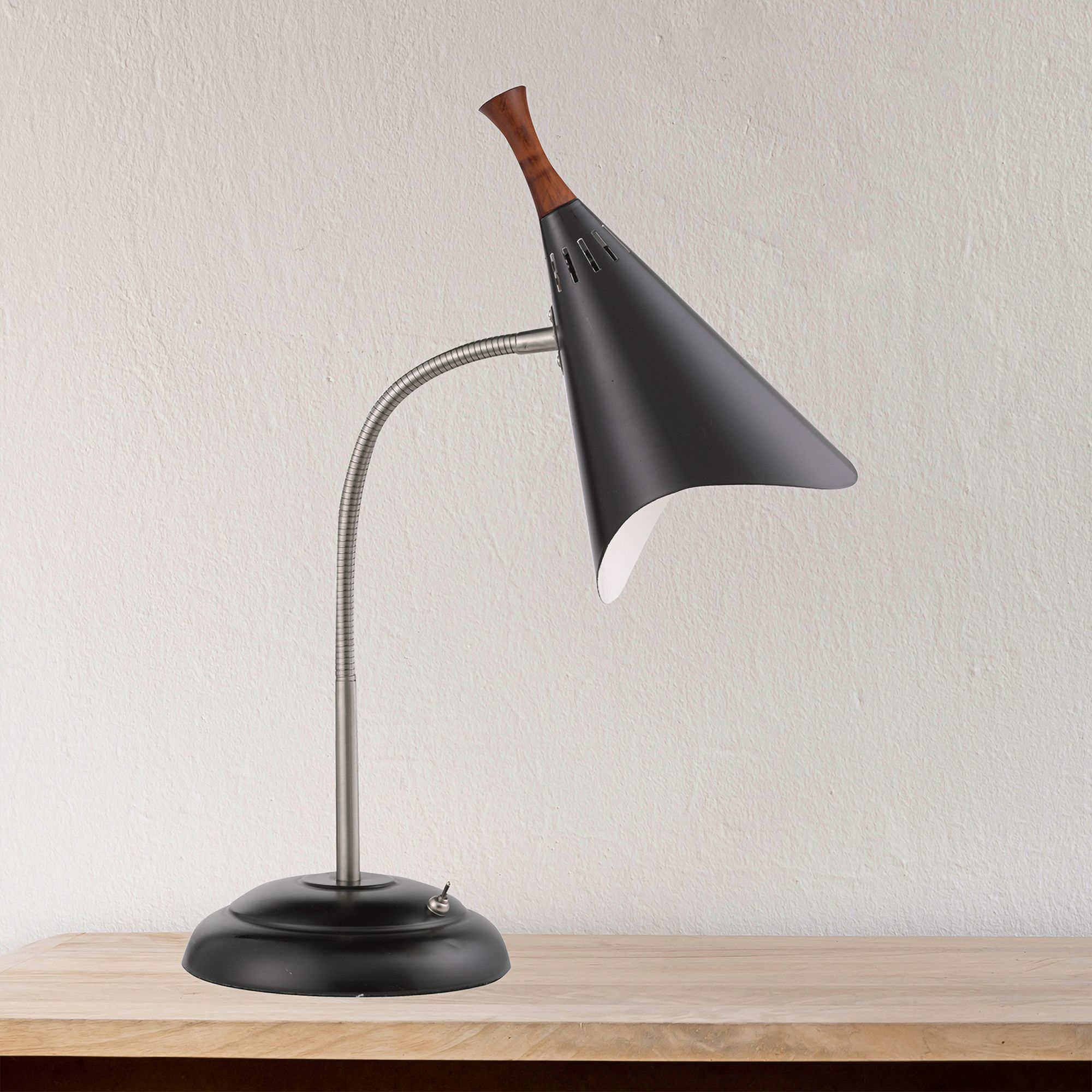 Adesso Draper Brushed Steel and Painted Black Modern Gooseneck Desk ...