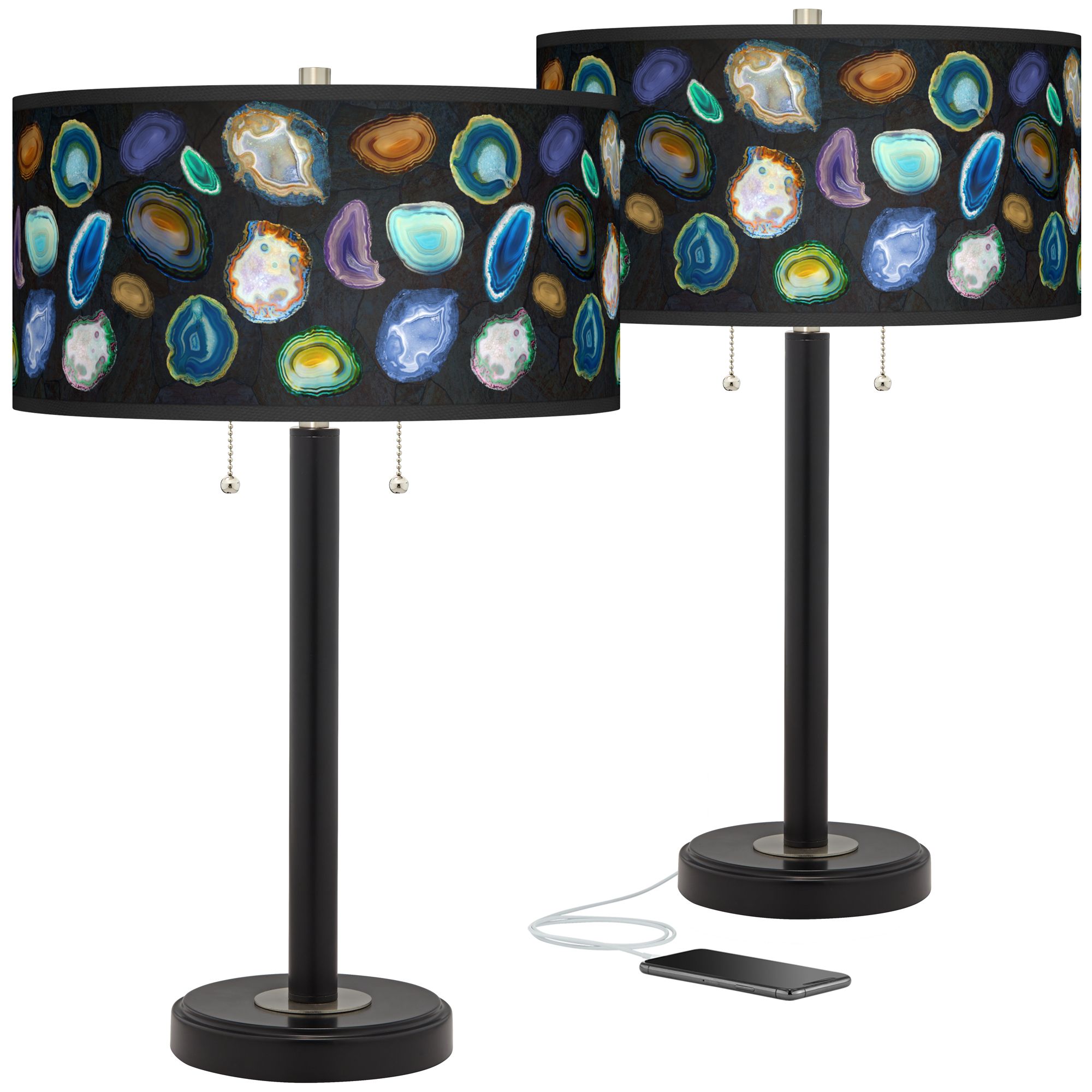 Agates and Gems II Arturo Black Bronze USB Table Lamps Set of 2 ...