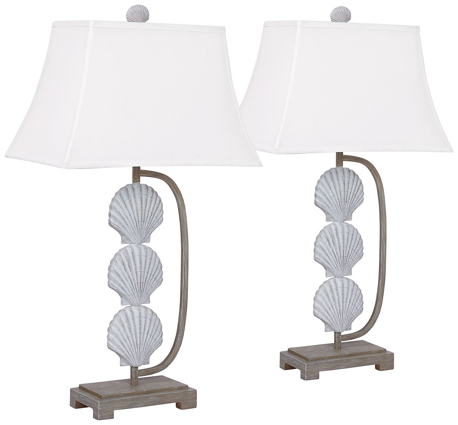 Antigua Stacked Seashell 32" White and Sand Finish Lamps Set of 2 - #451P0 | Lamps Plus
