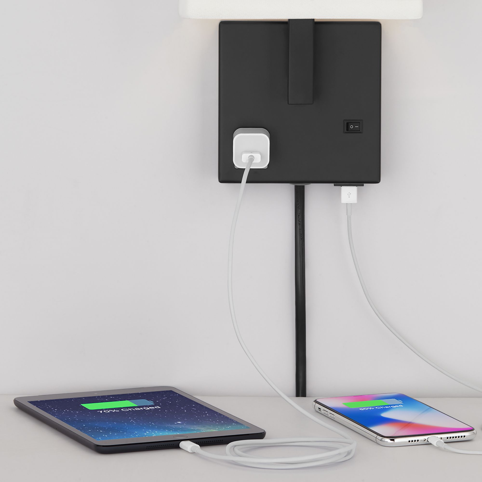 Astor Black Plug-In Wall Lights Set of 2 with USB Port and Outlet ...