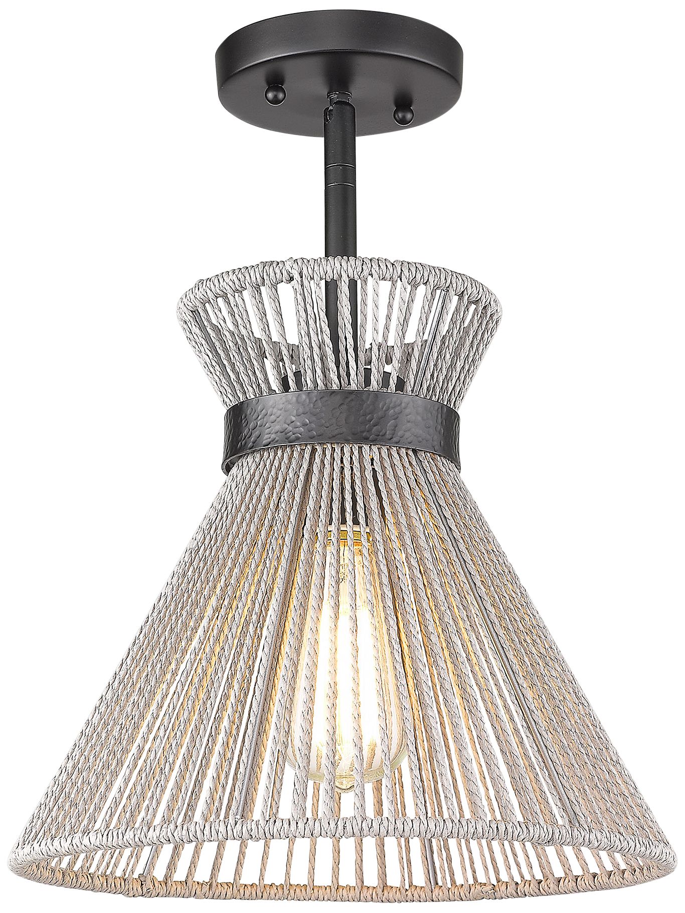 Avon 12" Wide Matte Black Bleached Raphia Rope Ceiling Light - #172A0 ...