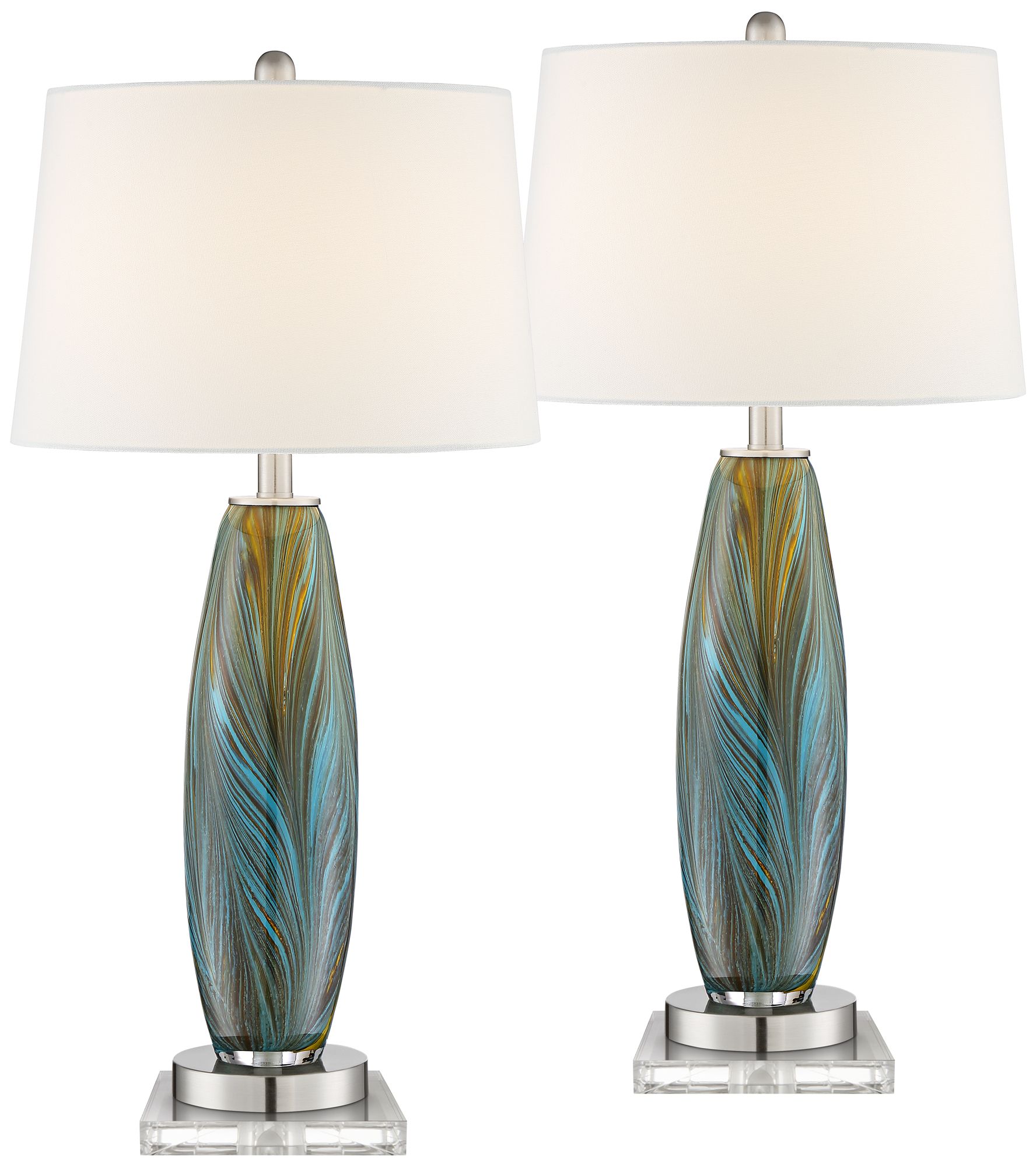 Azure Art Glass Table Lamps With 7" Square Risers - #593D0 | Lamps Plus
