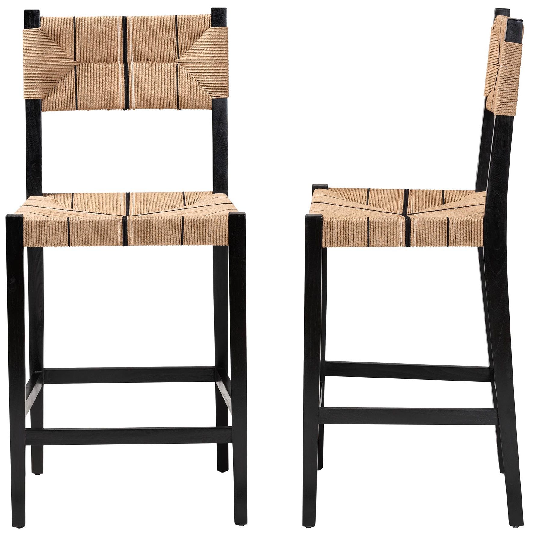 bali & pari Prita Bohemian Paper Loom and Black Mahogany Wood Bar Stool ...