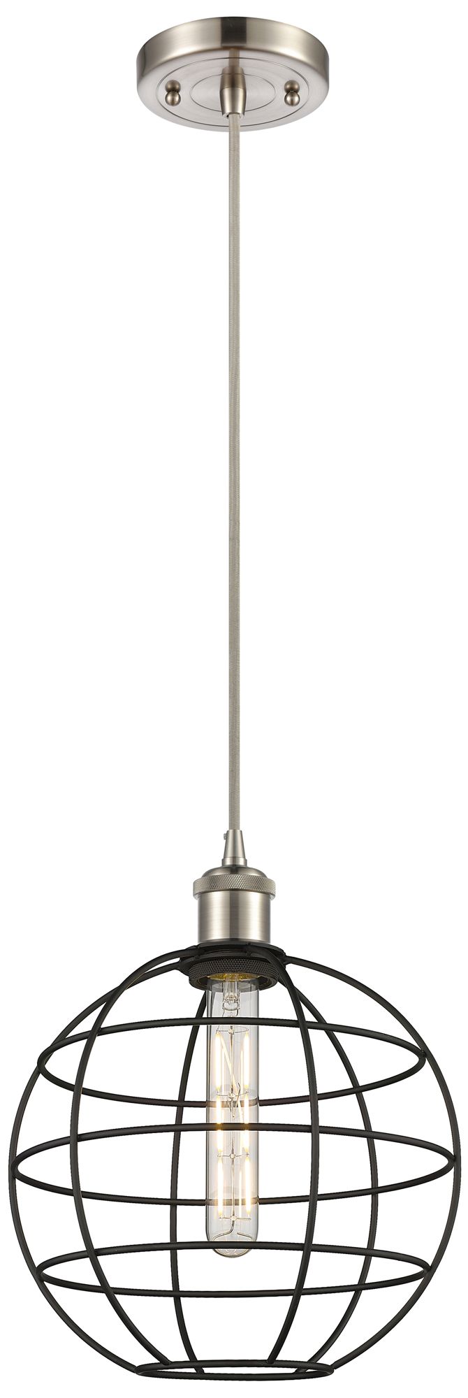 Ballston Lake Placid 10"W Satin Nickel Corded Pendant With Black Shade ...