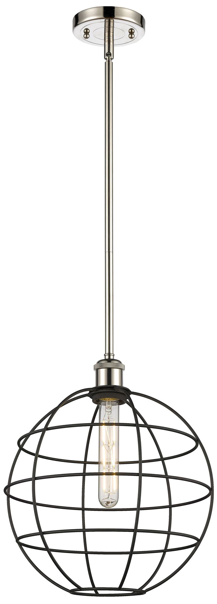 Ballston Lake Placid 12"W Polished Nickel Stem Hung Pendant w/ Black S ...