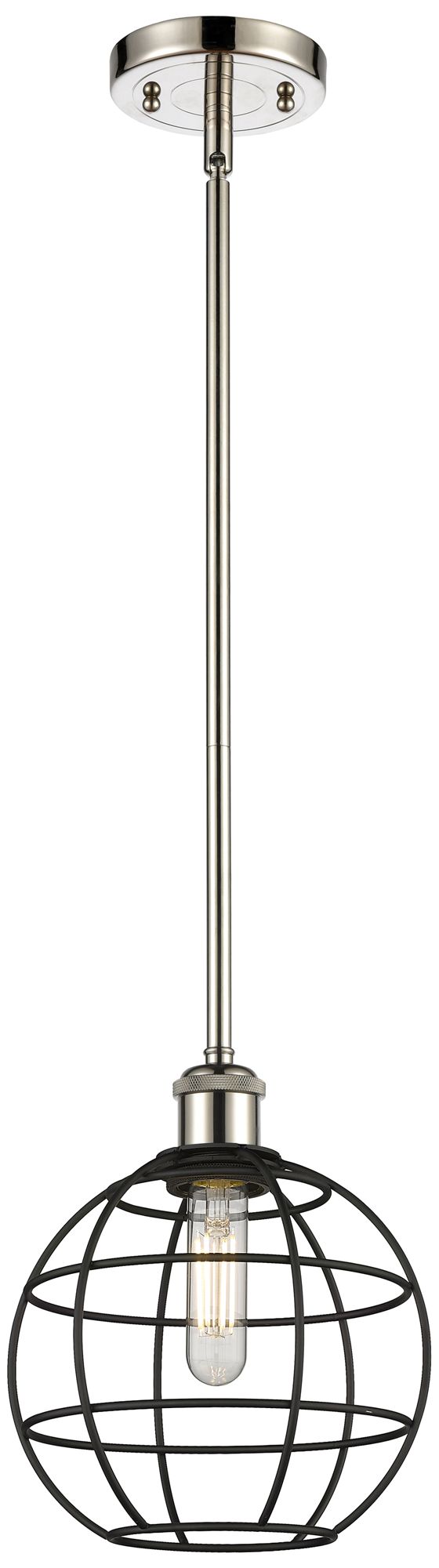 Ballston Lake Placid 8"W Polished Nickel Stem Hung Pendant With Black ...
