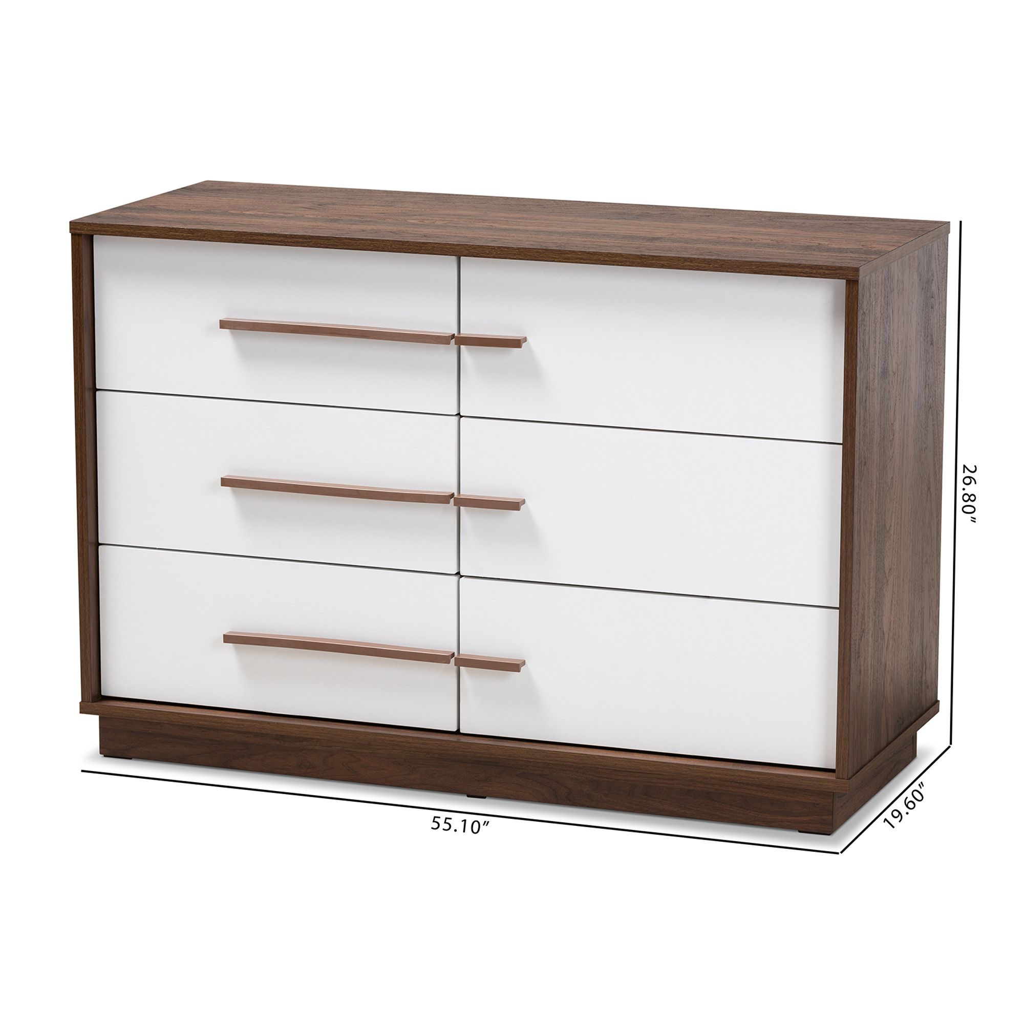 Baxton Studio 39" Wide White Walnut 6-Drawer Wood Dresser - #74N57 ...
