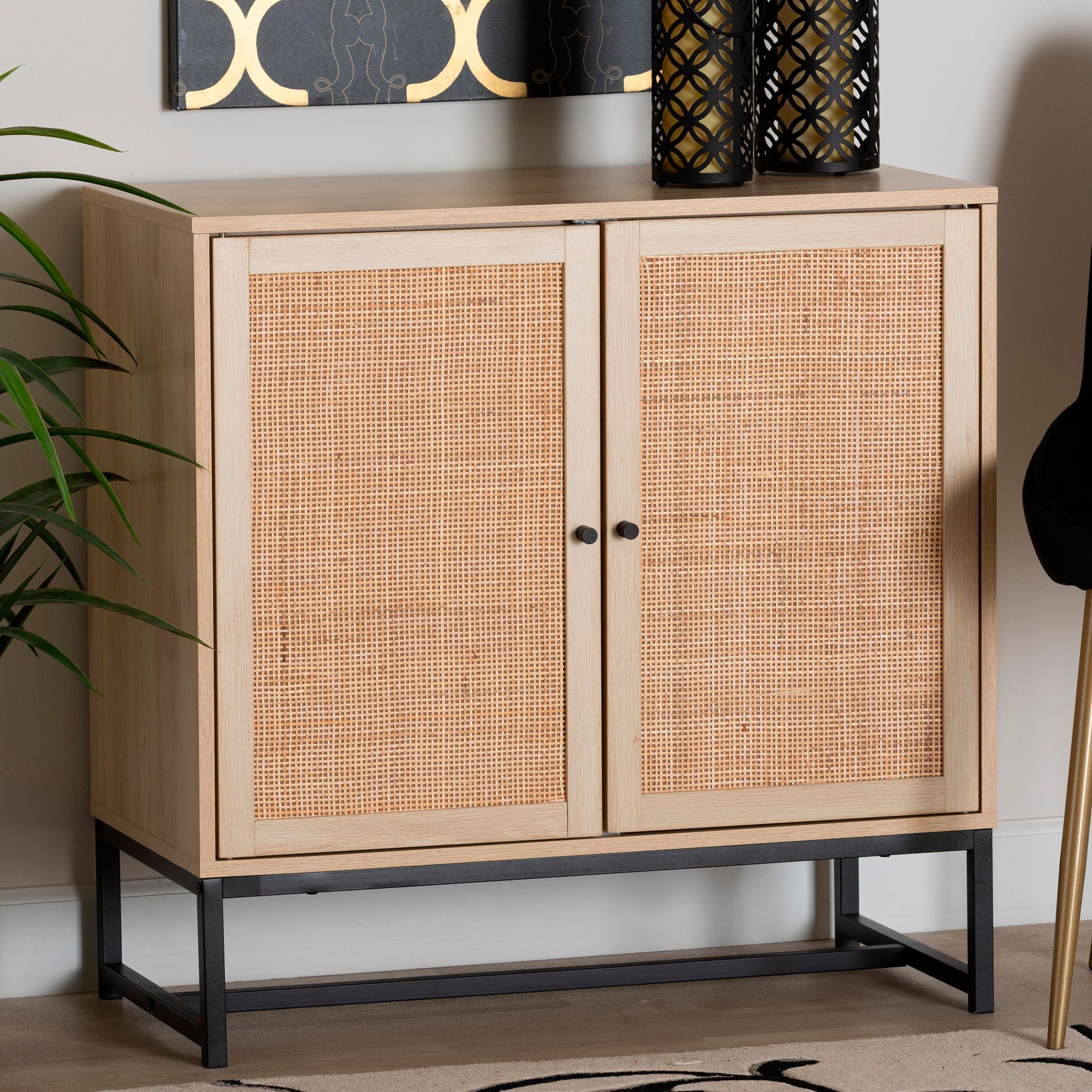 Baxton Studio Caterina 31 1 2 Natural Wood 2 Door Modern Cabinet 375W4 Lamps Plus