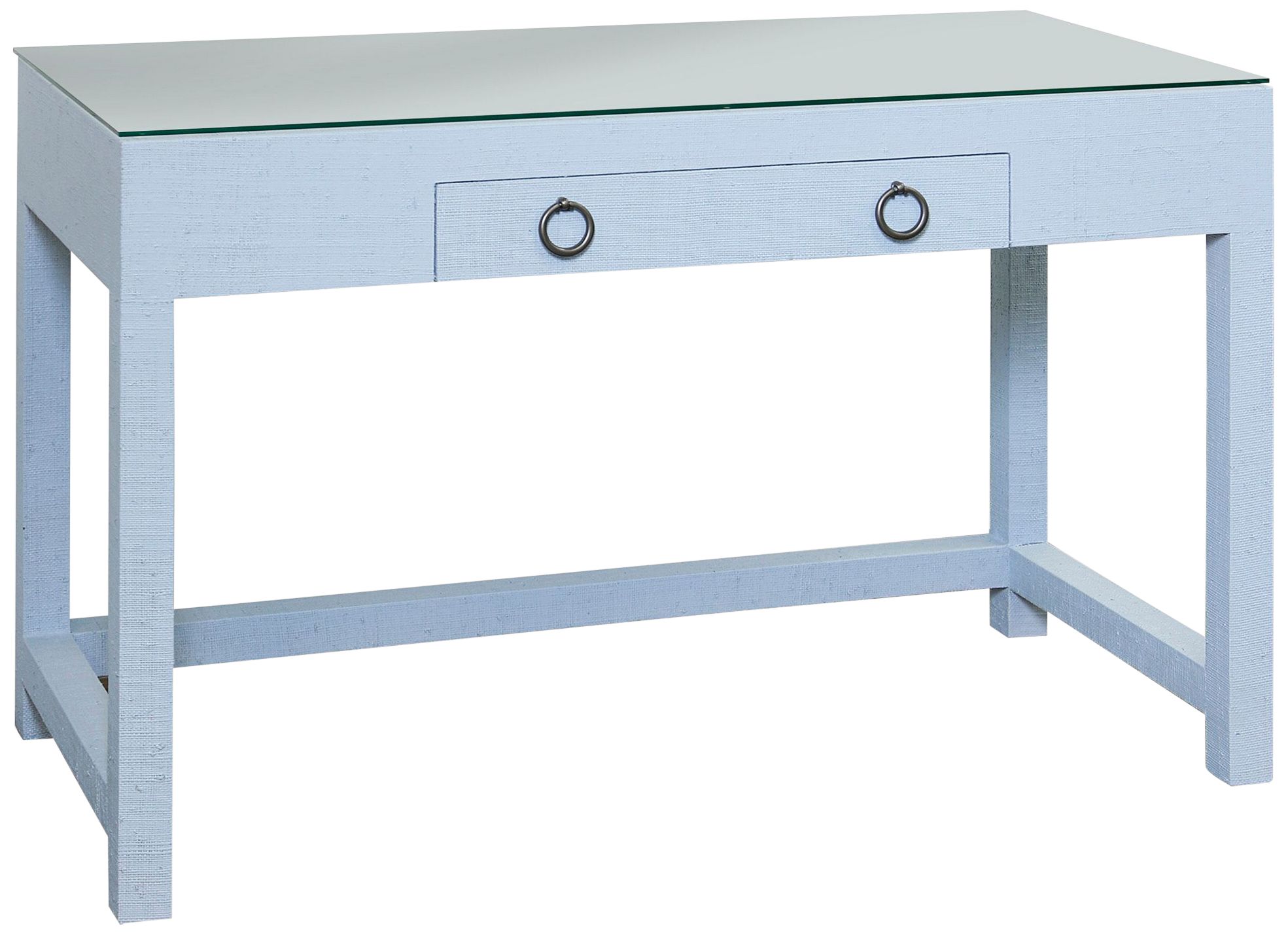 Bay St. Louis Mist Blue and Silver Leaf Woven Raffia Glass Top Desk ...
