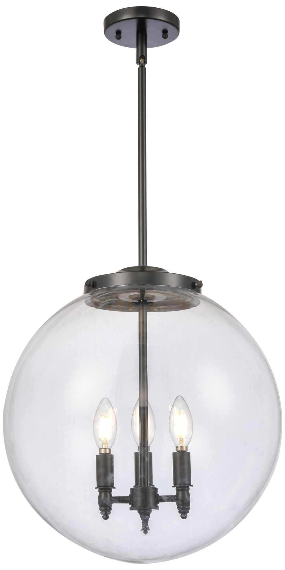 Beacon 17" 3 Light Matte Black Pendant w/ Clear Shade - #436V5 | Lamps Plus