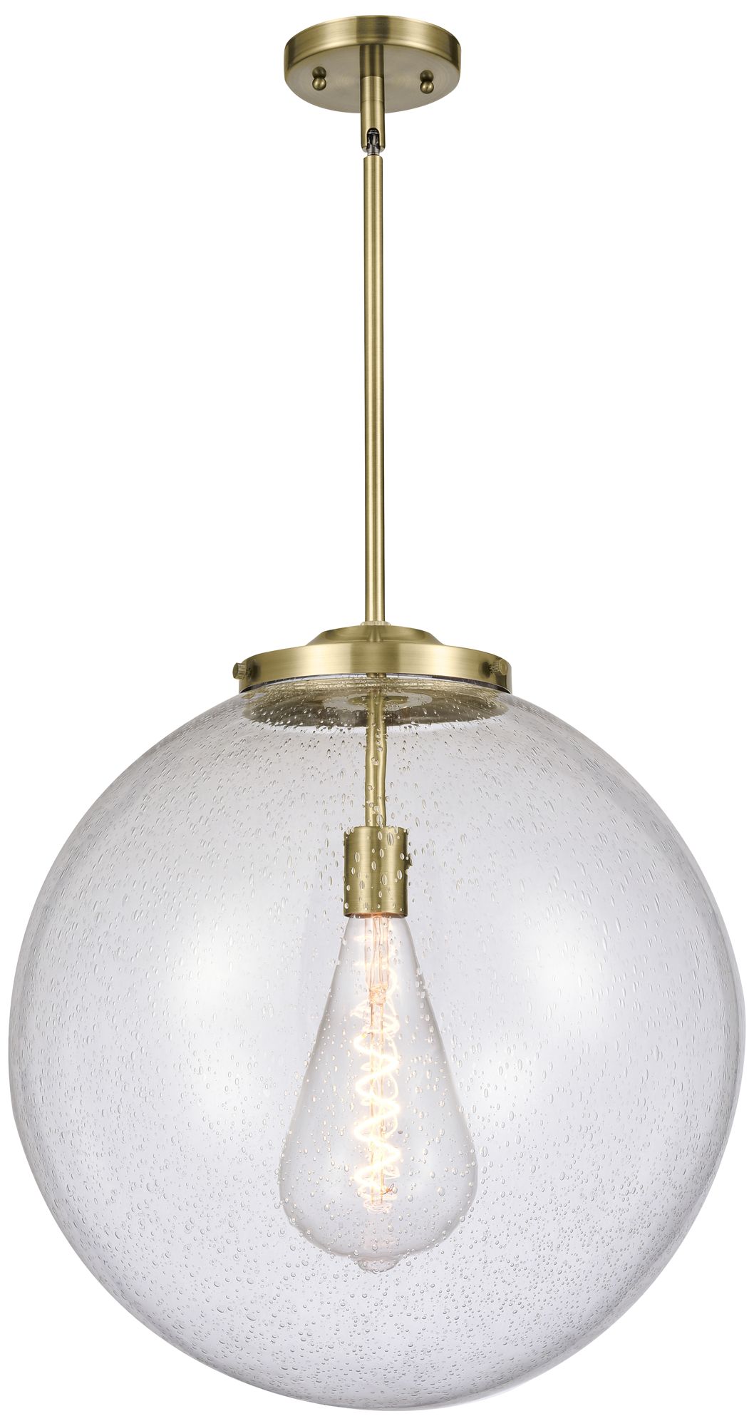 Beacon 19" Brass Pendant w/ Seedy Shade - #384V5 | Lamps Plus