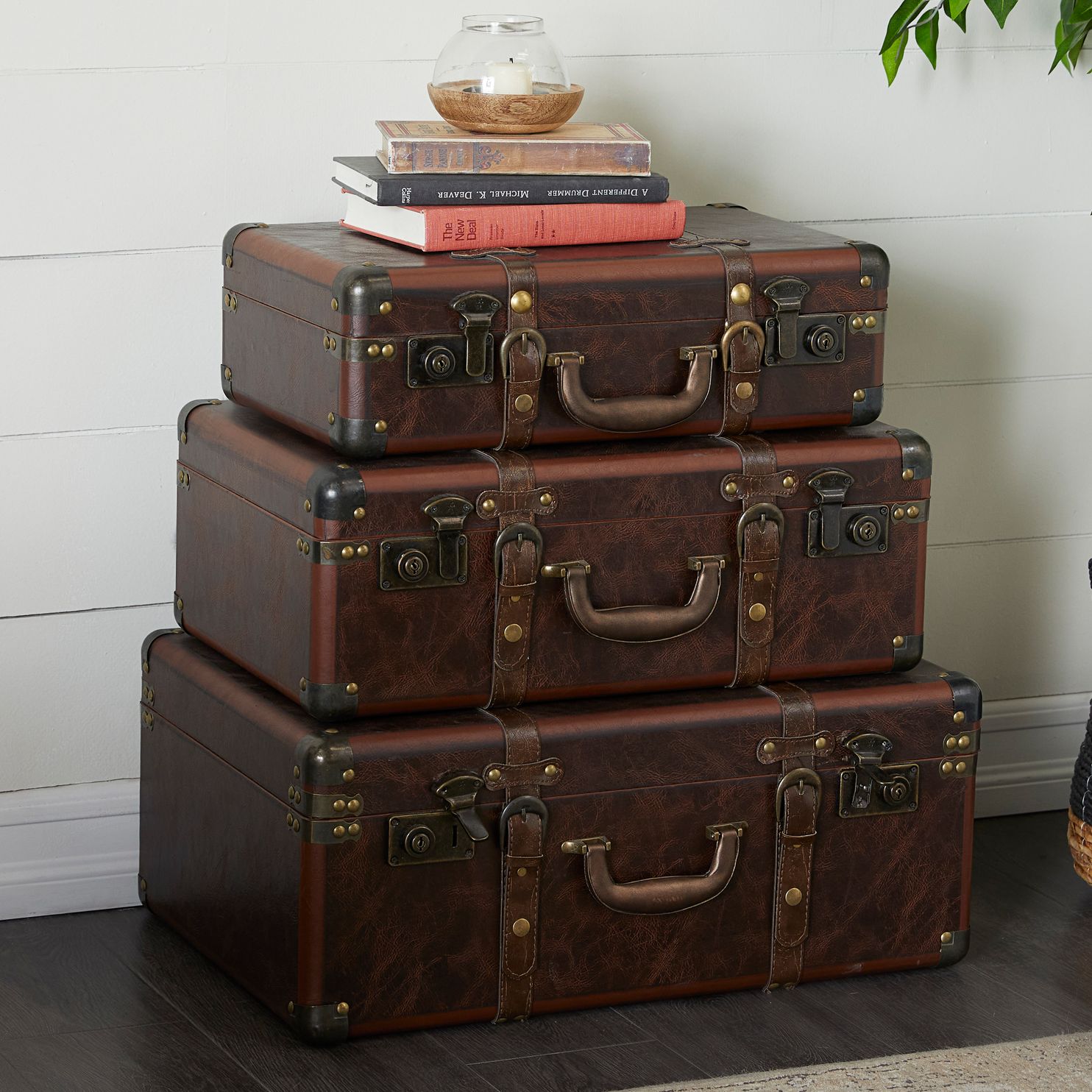 Berlin 23"W Dark Brown Faux Leather Nesting Trunks Set of 3 - #7435A ...