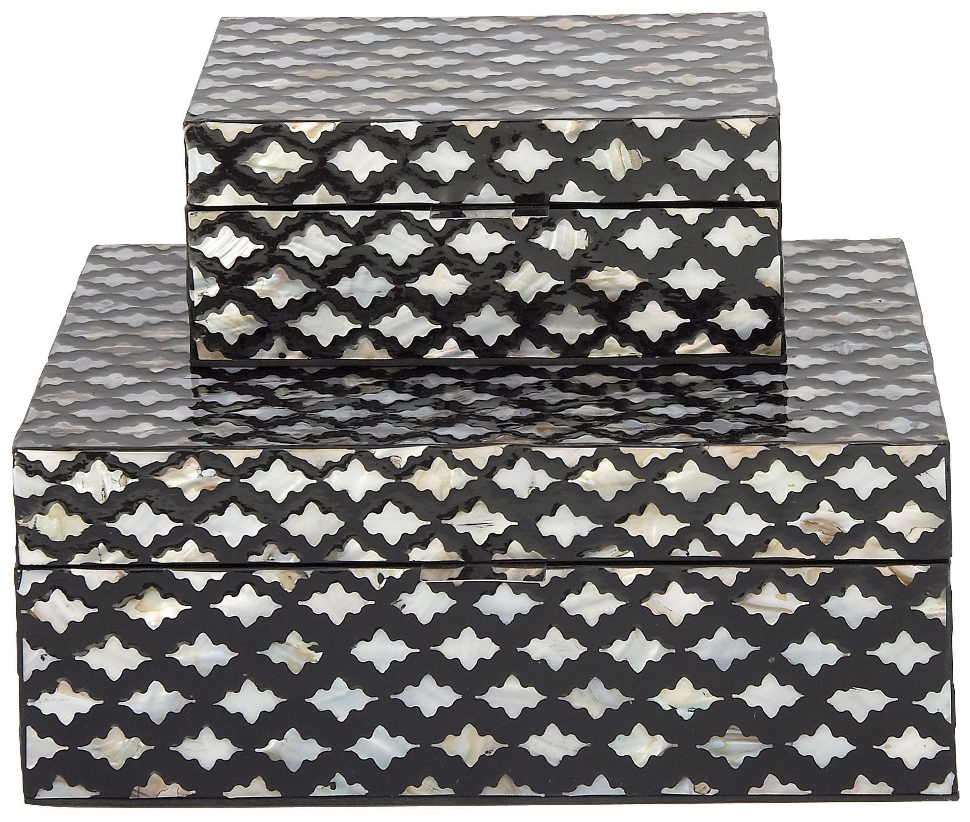 Black Mother of Pearl Shell Coastal Box, S/2 12", 8"W - #0511X | Lamps Plus