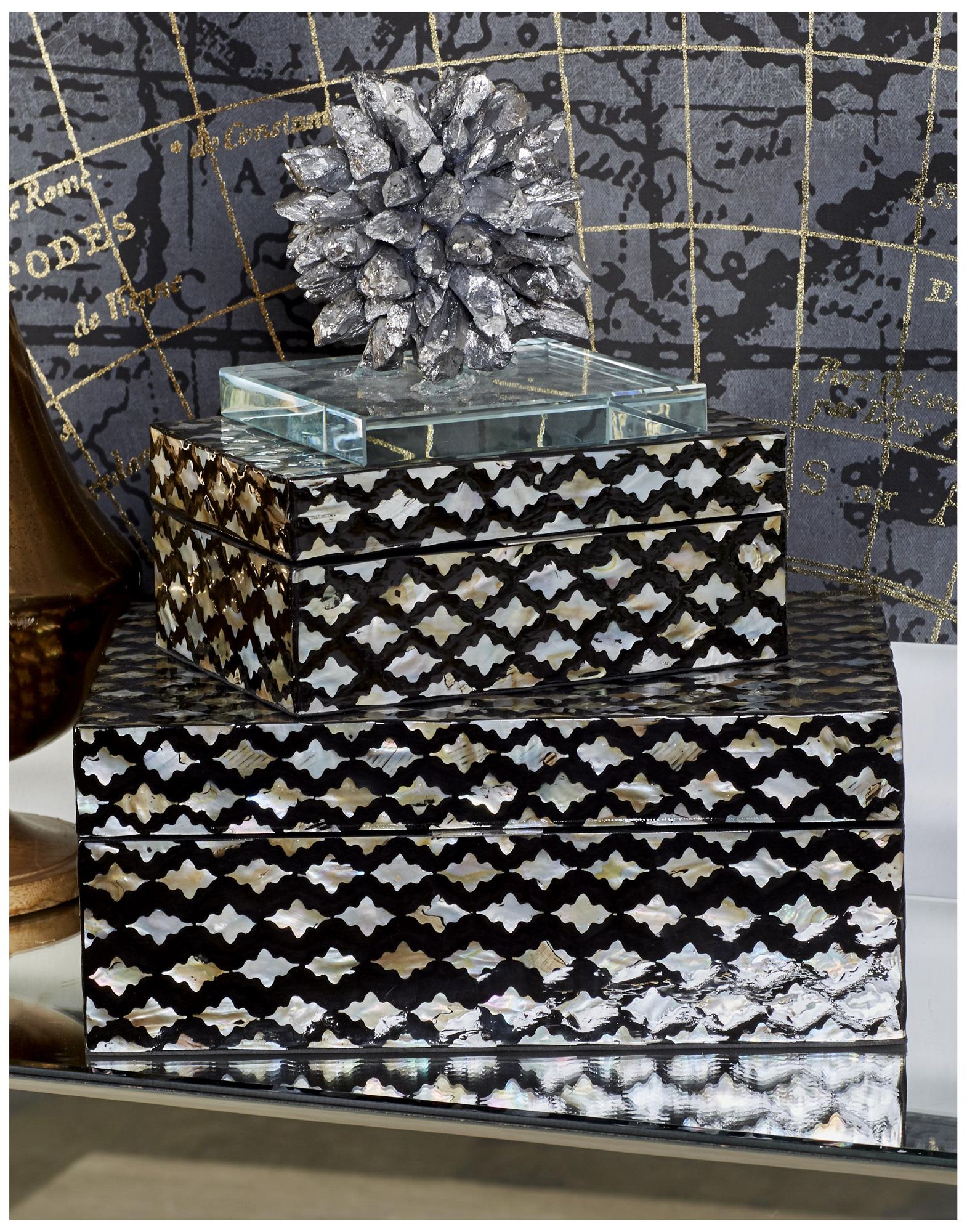 Black Mother of Pearl Shell Coastal Box, S/2 12", 8"W - #0511X | Lamps Plus