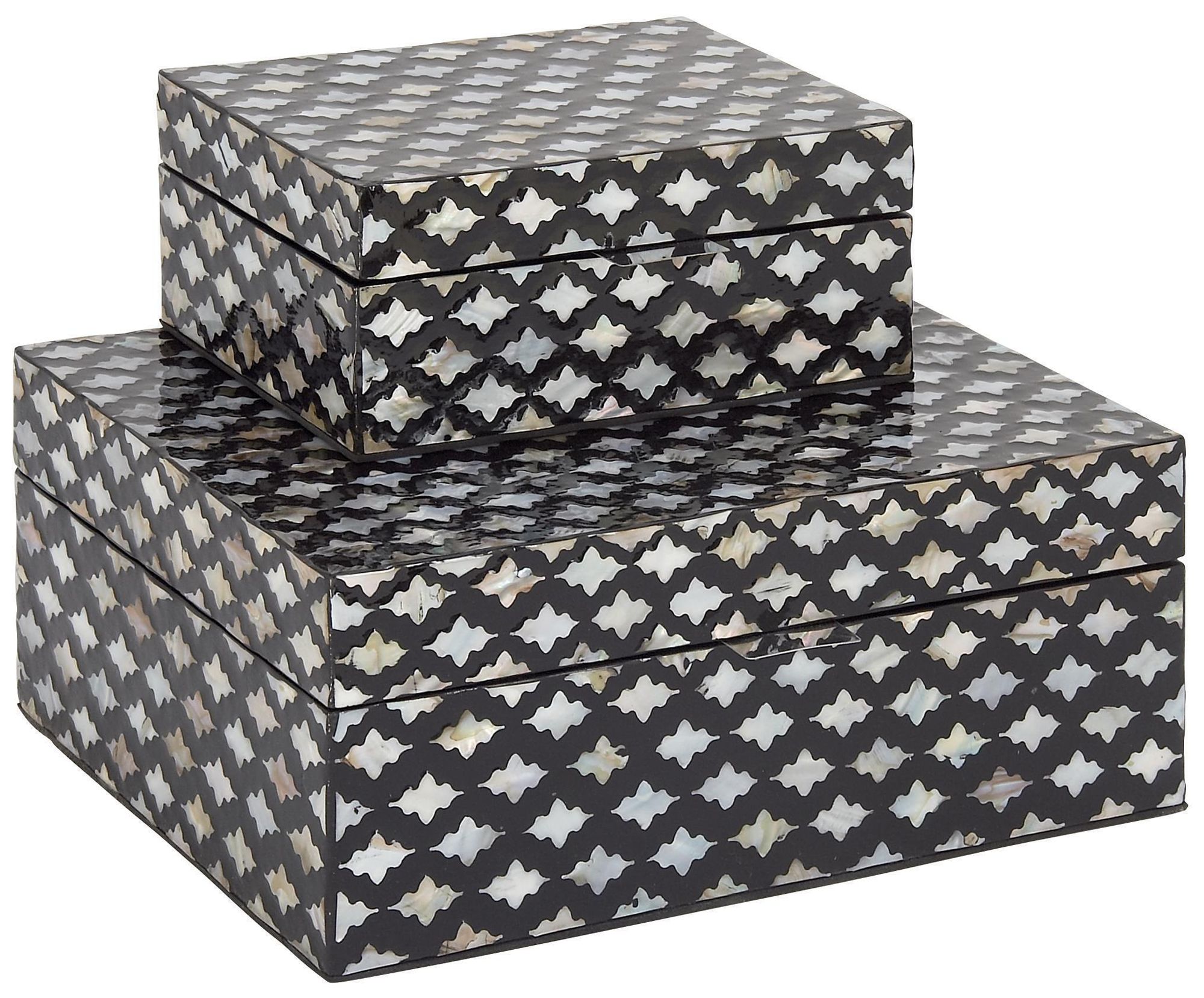 Black Mother of Pearl Shell Coastal Box, S/2 12", 8"W - #0511X | Lamps Plus