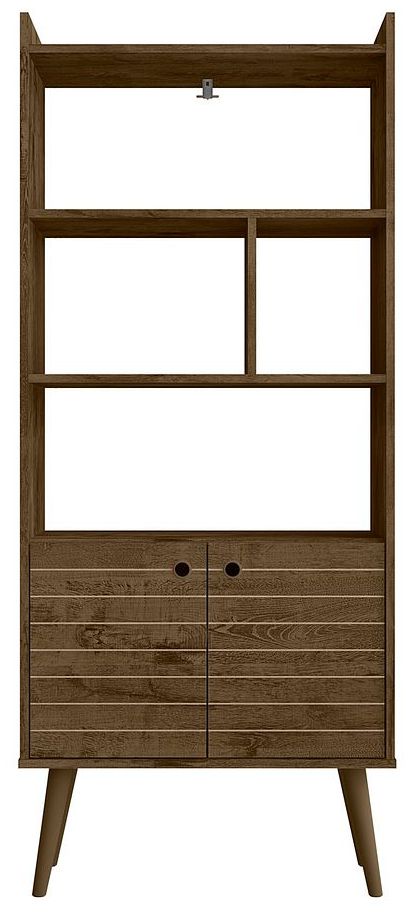 Bogart 62.6" Mid-Century Modern Bookcase in Rustic Brown and Nature ...