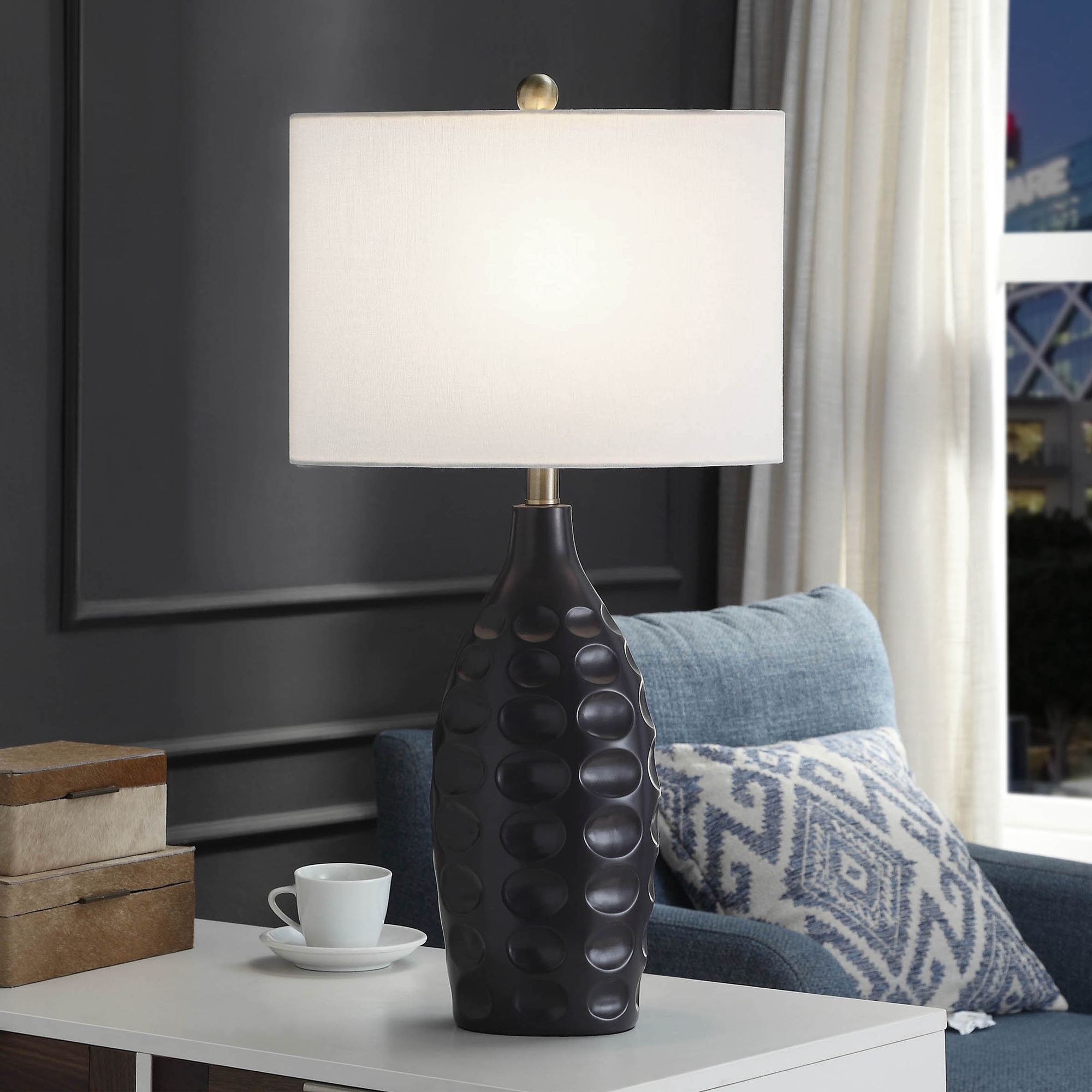 Bristol 29" Modern Black Dimpled Vase Table Lamp - #99P30 | Lamps Plus