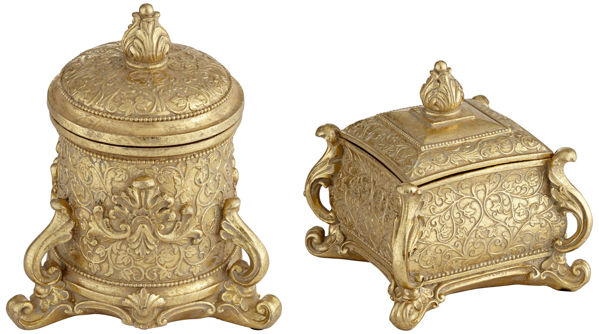 Britton Antiqued Gold Openwork Jewelry Boxes Set of 2 - #343V4 | Lamps Plus