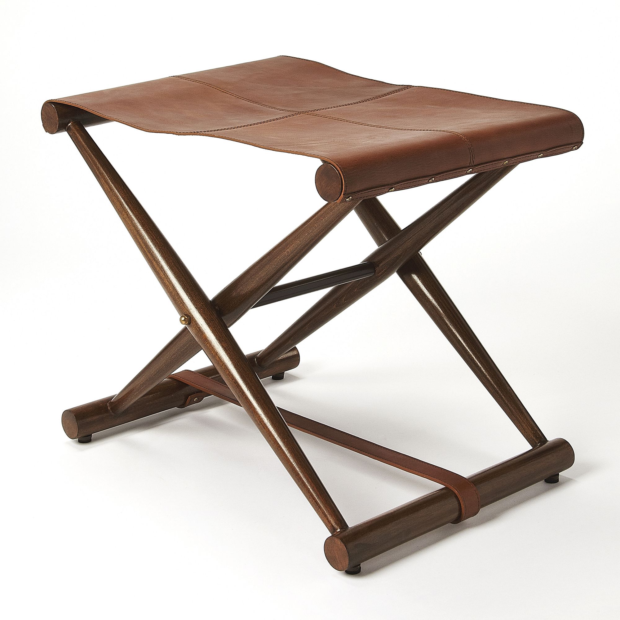 Butler Sutton Medium Brown Leather Folding Stool - #77J88 | Lamps Plus