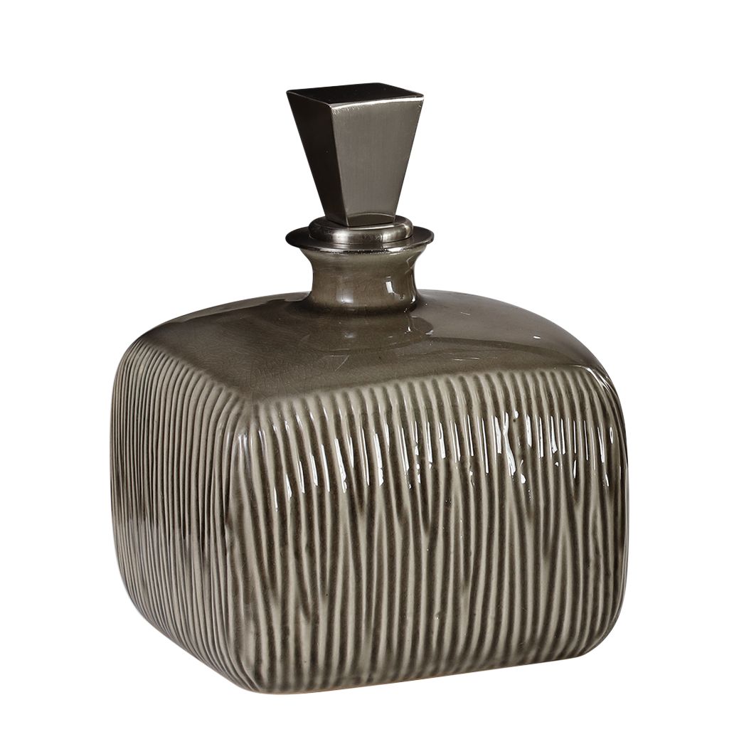 Cayson Raw Umber Brown Ribbed Ceramic Bottle Set of 2 - #58R00 | Lamps Plus