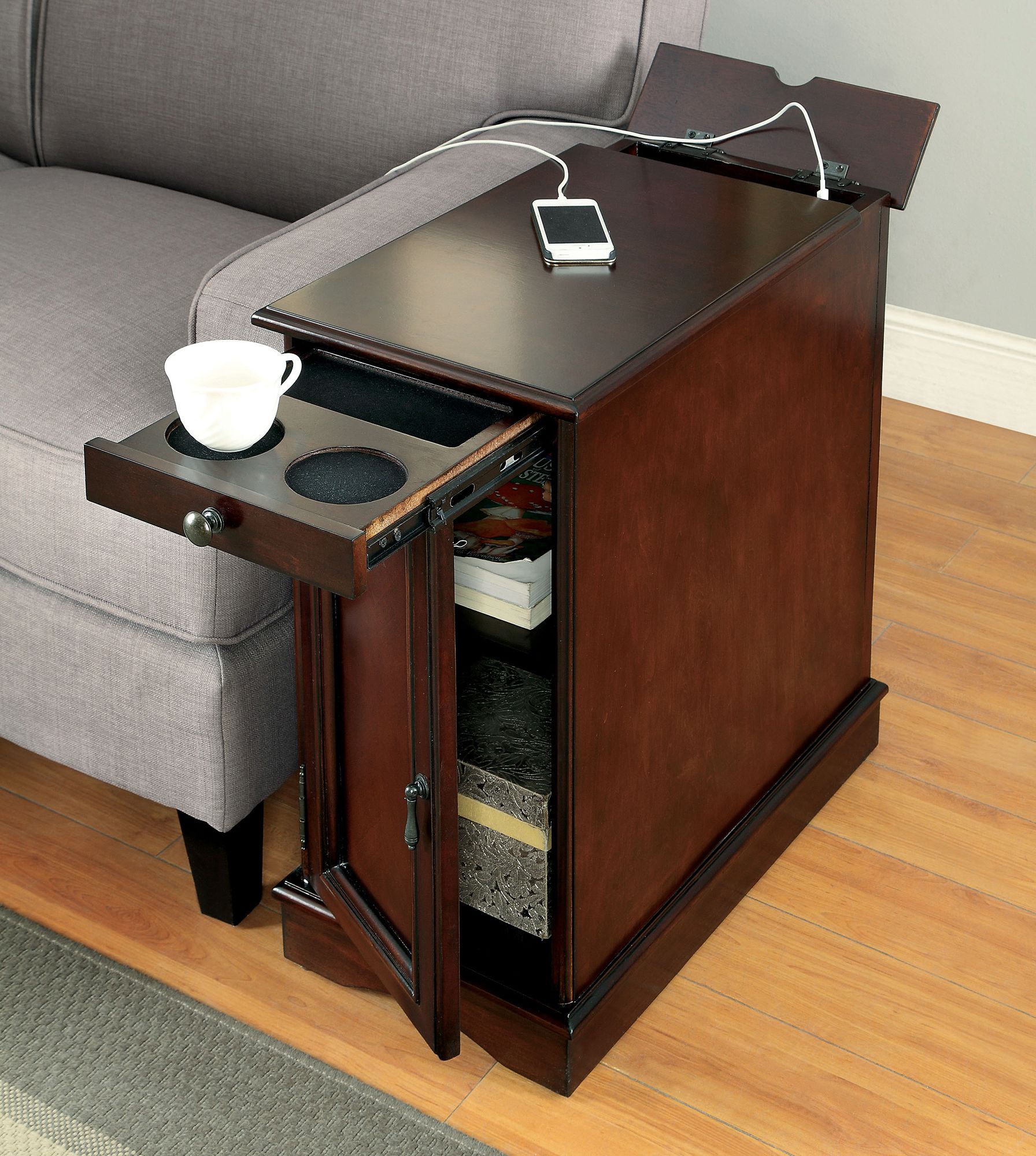 Charnock 12"W Cherry Wood End Table with USB Power Outlet - #394P2 ...