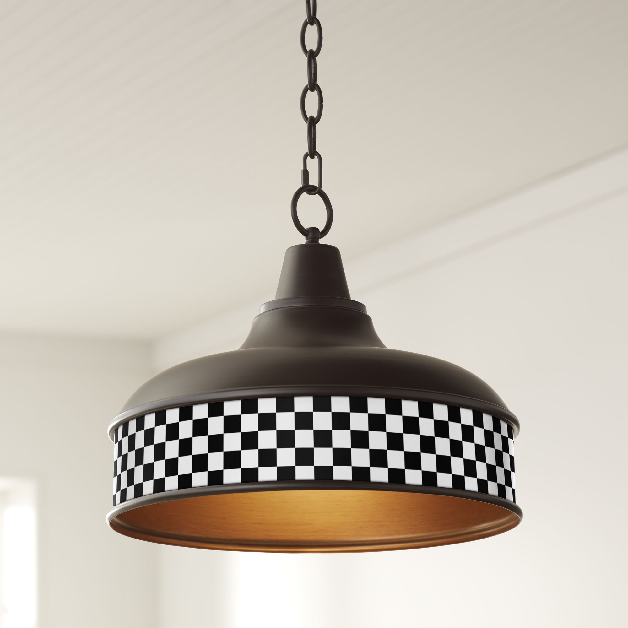 Checkered Noir Benson 15" Wide Bronze Pendant Light - #81R28 | Lamps Plus