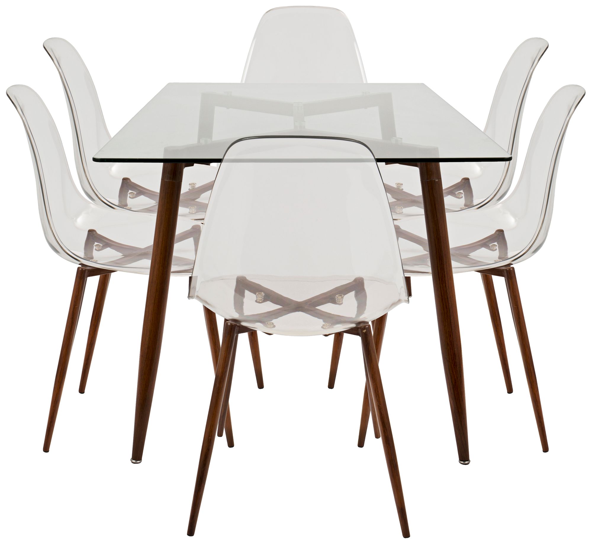 Clara 59" Wide Clear and Walnut 7-Piece Modern Dining Set - #33J23 ...