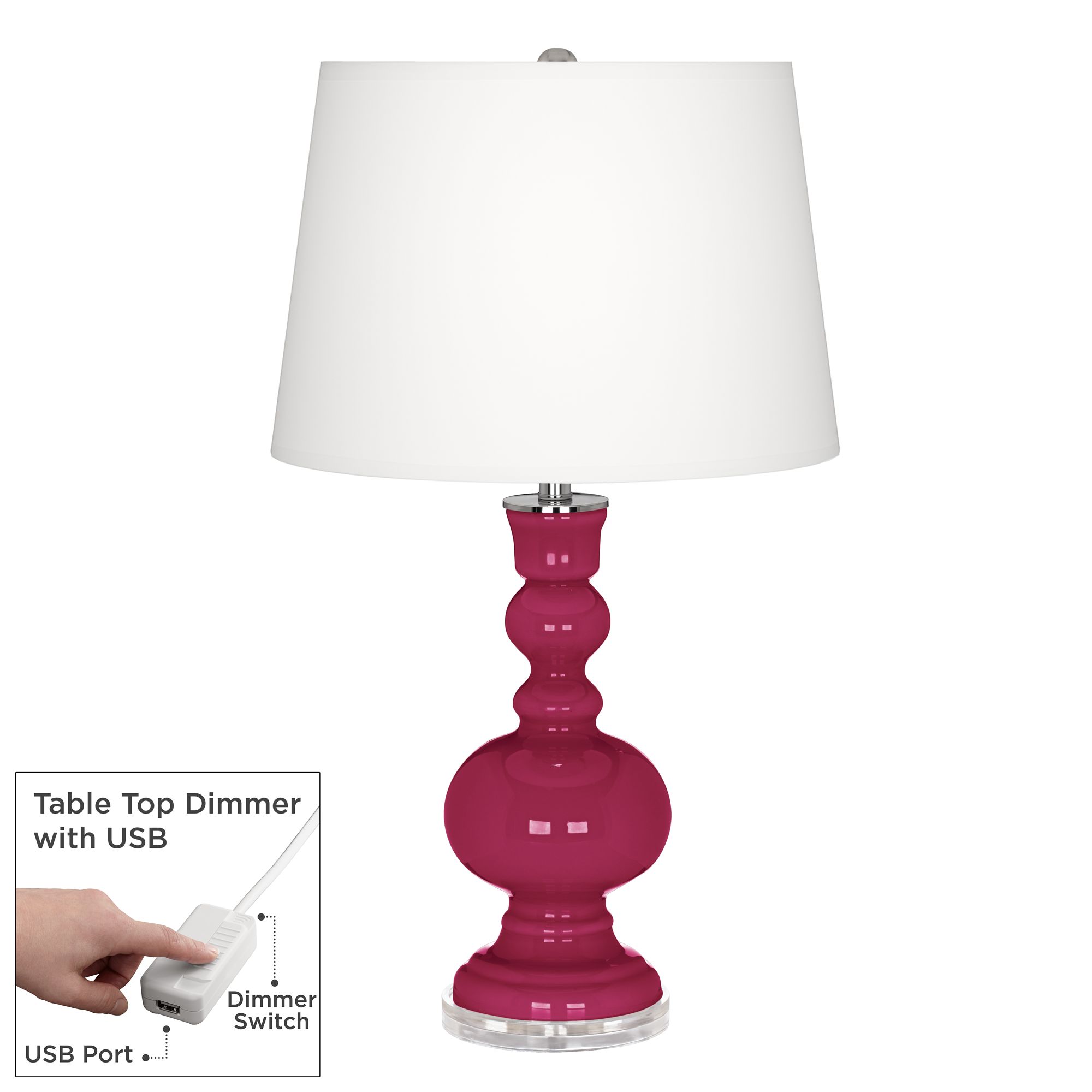 Color Plus Apothecary 30" Vivacious Pink Table Lamp with USB Dimmer ...